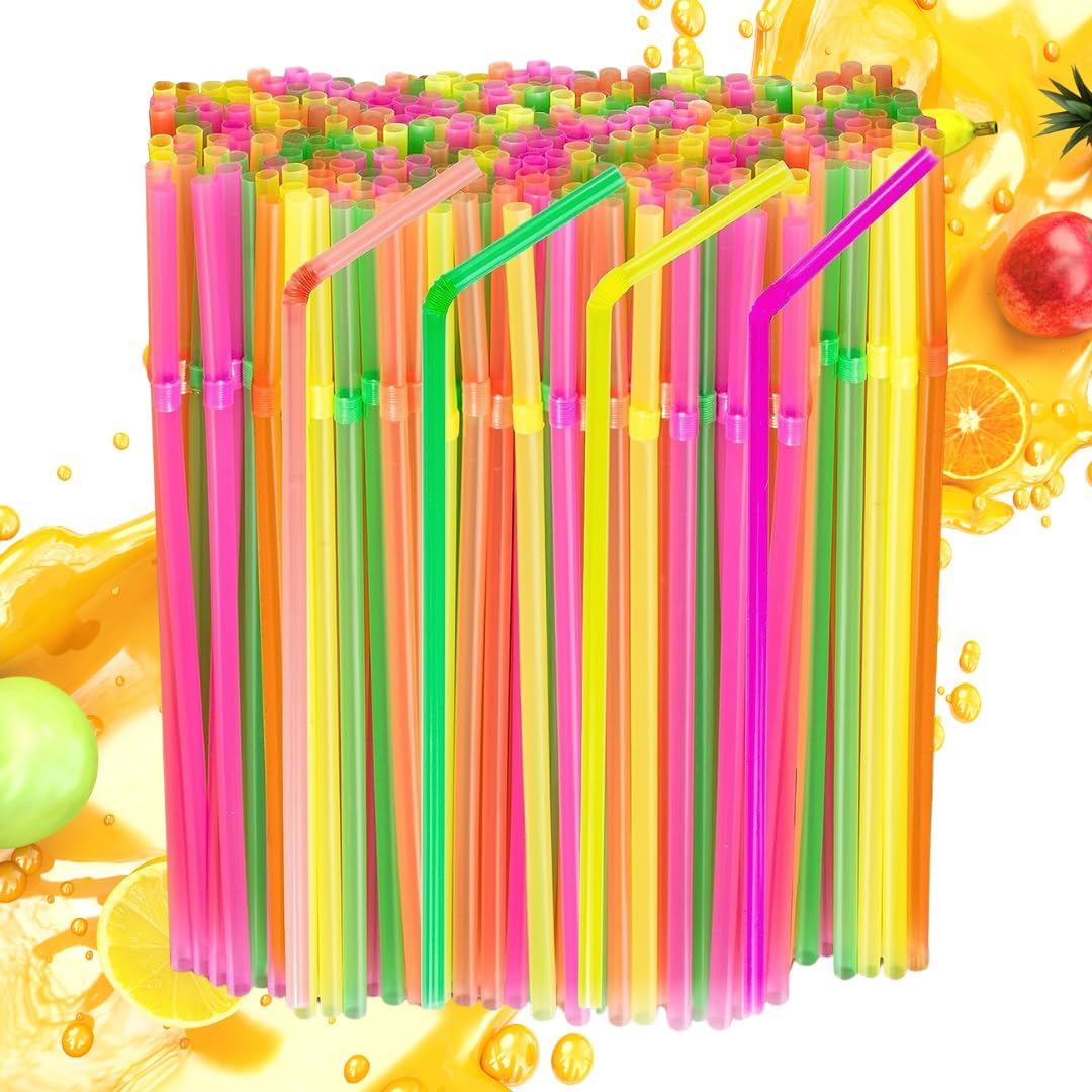 Amazon.com: 175 Straws Long Flexible Disposable Plastic Drinking Straw ...