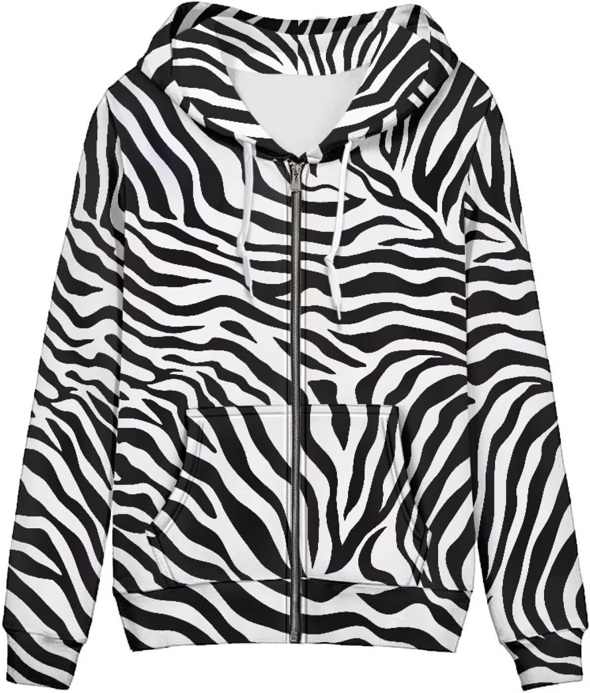 Amazon.com: TOADDITDO Zebra Print Zip up Hoodie Plus Size Long Sleeve ...