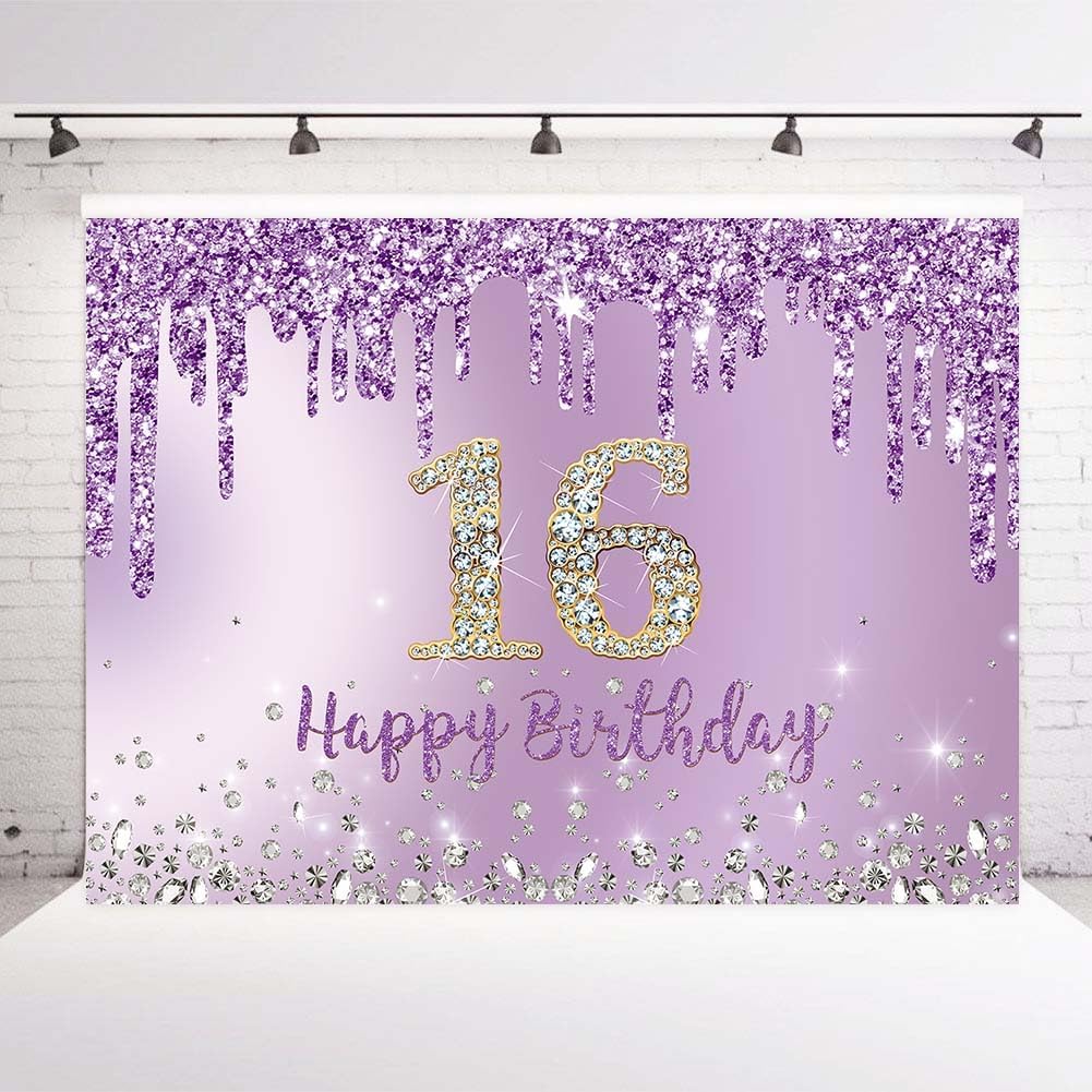 Amazon.com : INRUI Purple Happy 16th Birthday Photography Background ...