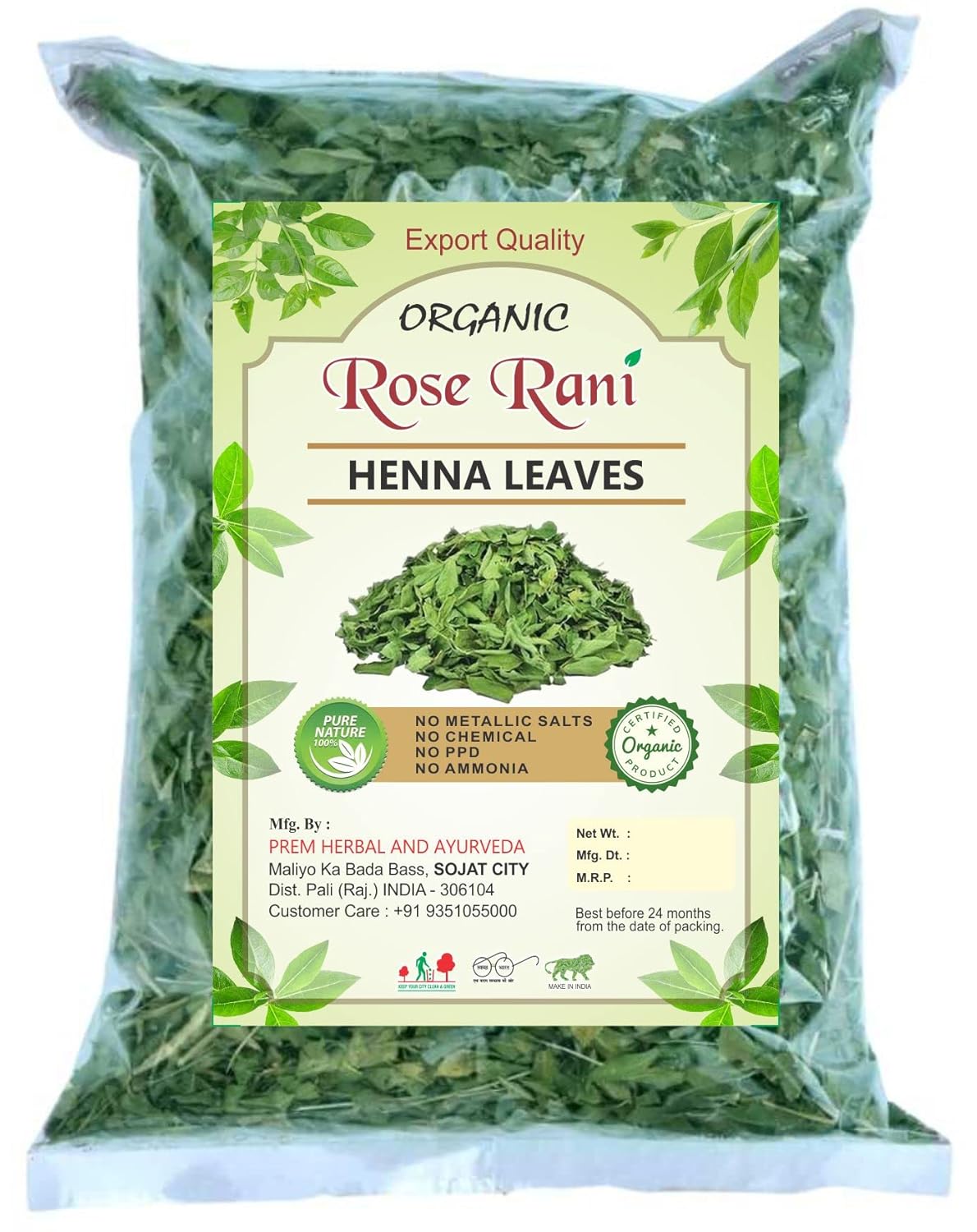 Buy Rose Rani Dry Heena Mehandi Leaves For Hair color Organic Leaf ...