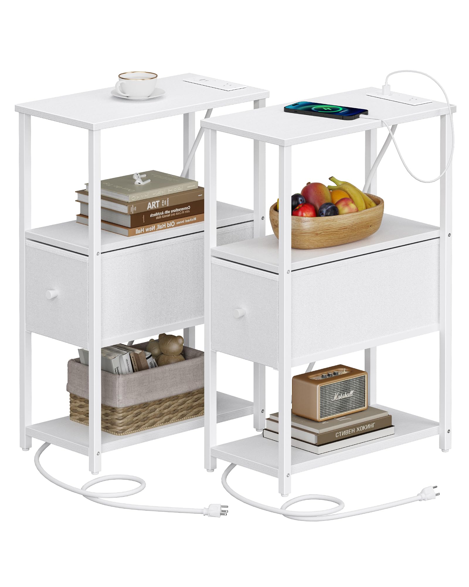 Amazon.com: TUTOTAK Small Narrow End Table with Charging Station, Set ...