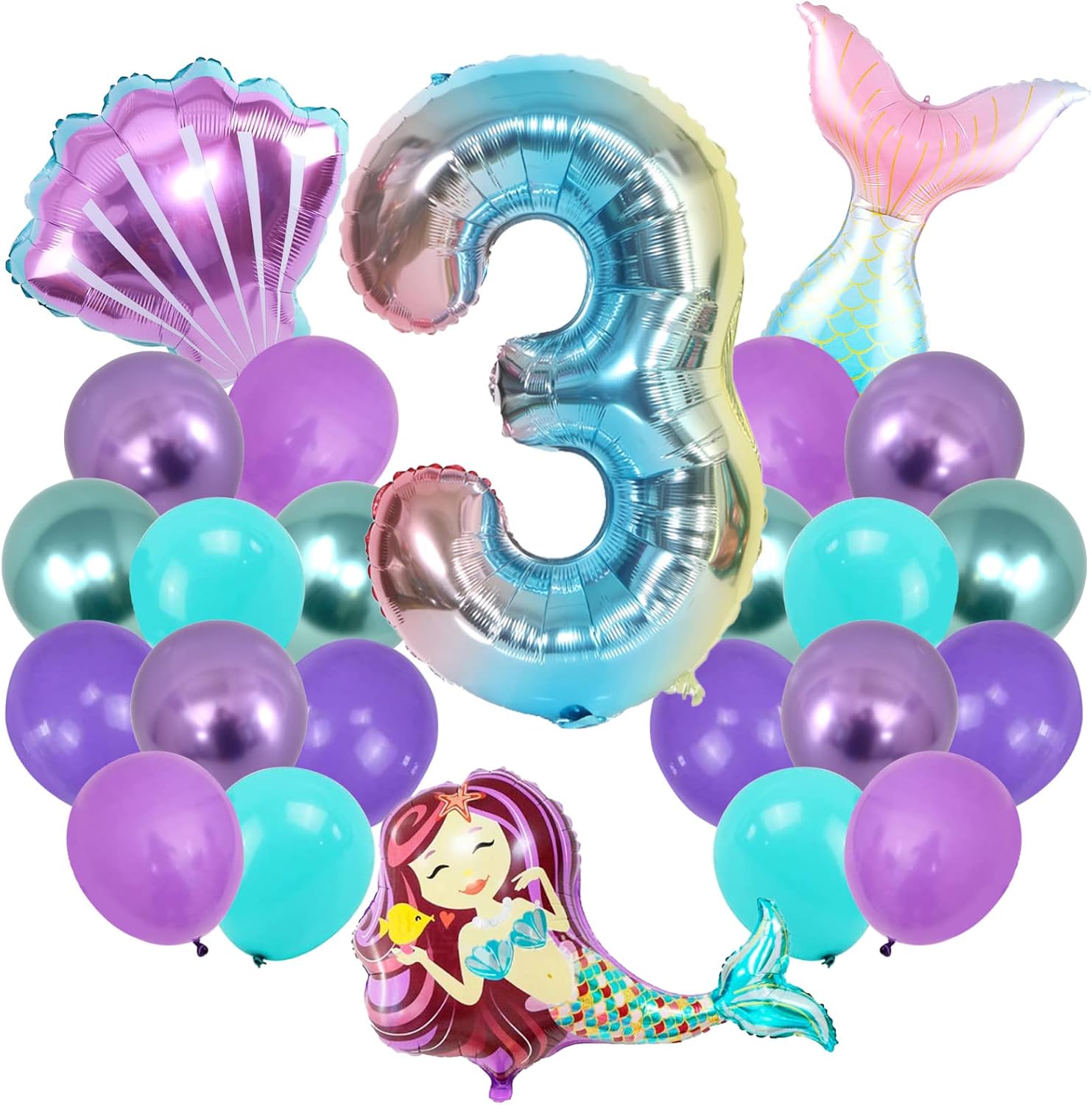 Number 3 Mermaid Balloons, 40 inch Gradient Rainbow Foil Number 3 ...