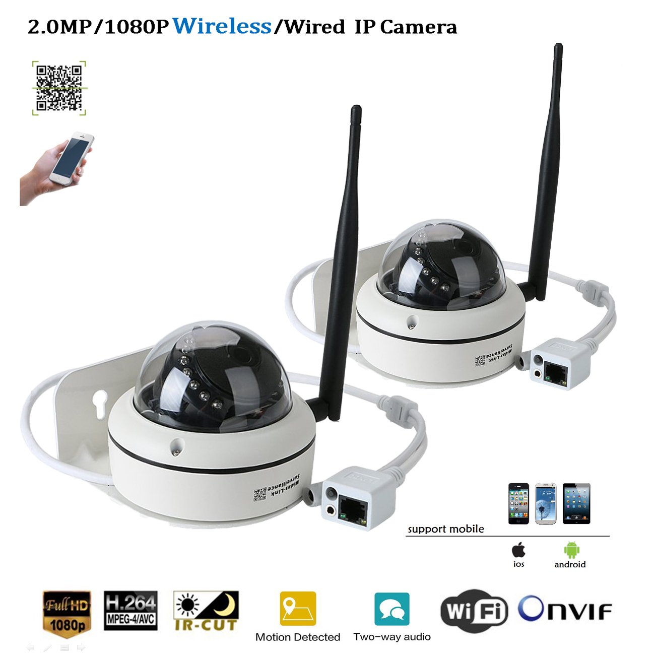 Buy Midas-Link 2Pcs 2.0 Megapixels HD Network IP Camera Wired/Wi-Fi ...