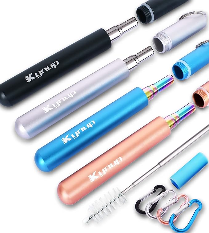 Kynup Metal Drinking Straw, 4Packs Reusable Straw Collapsible with ...
