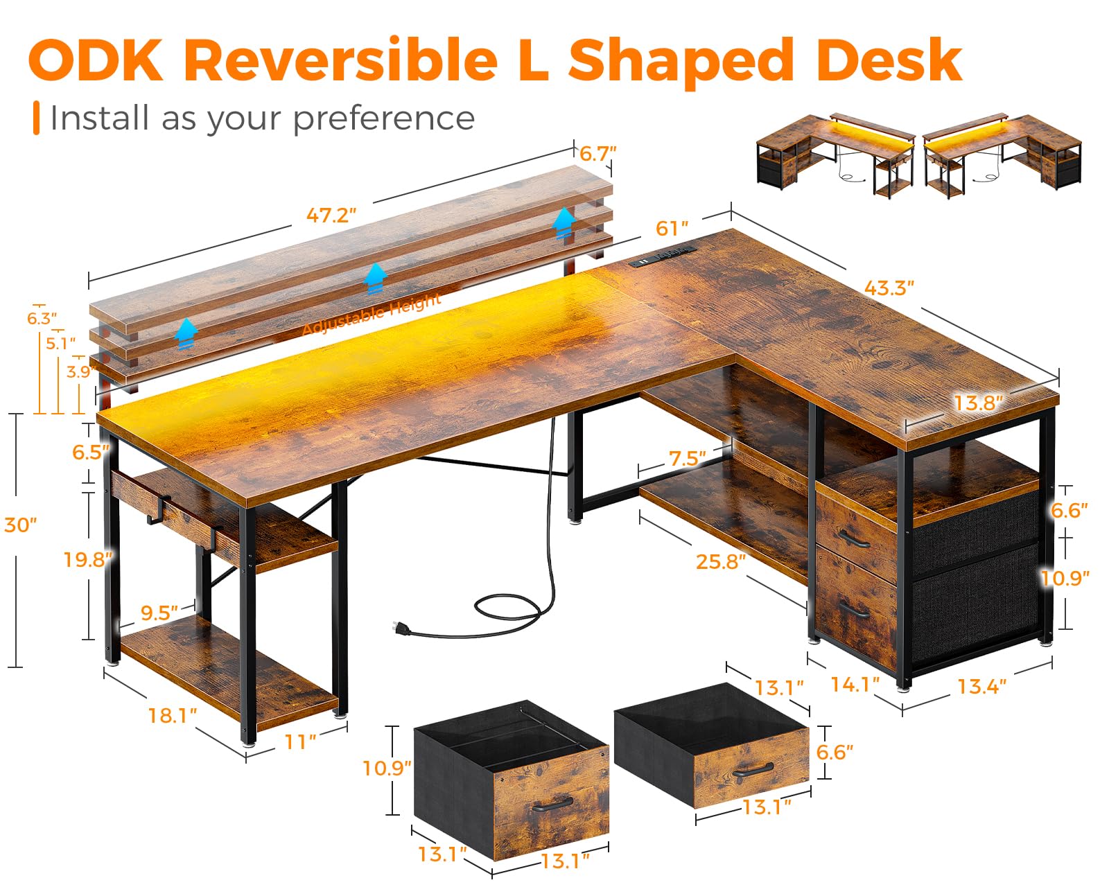 ODK L Shaped Gaming Desk...B0C2ZK3QWW | Encarguelo.com.ve