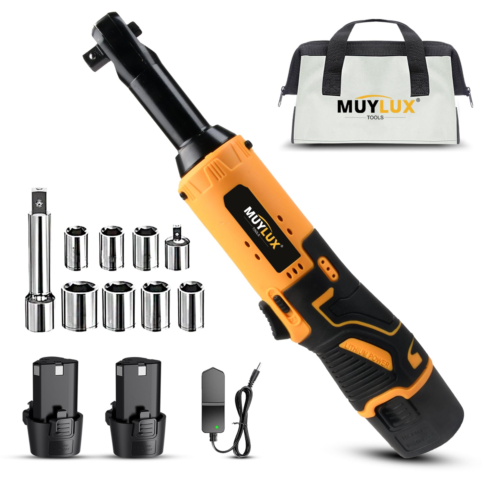 Amazon.com: Muylux Cordless Electric Ratchet Wrench Set, 40FT-LBS (45N ...