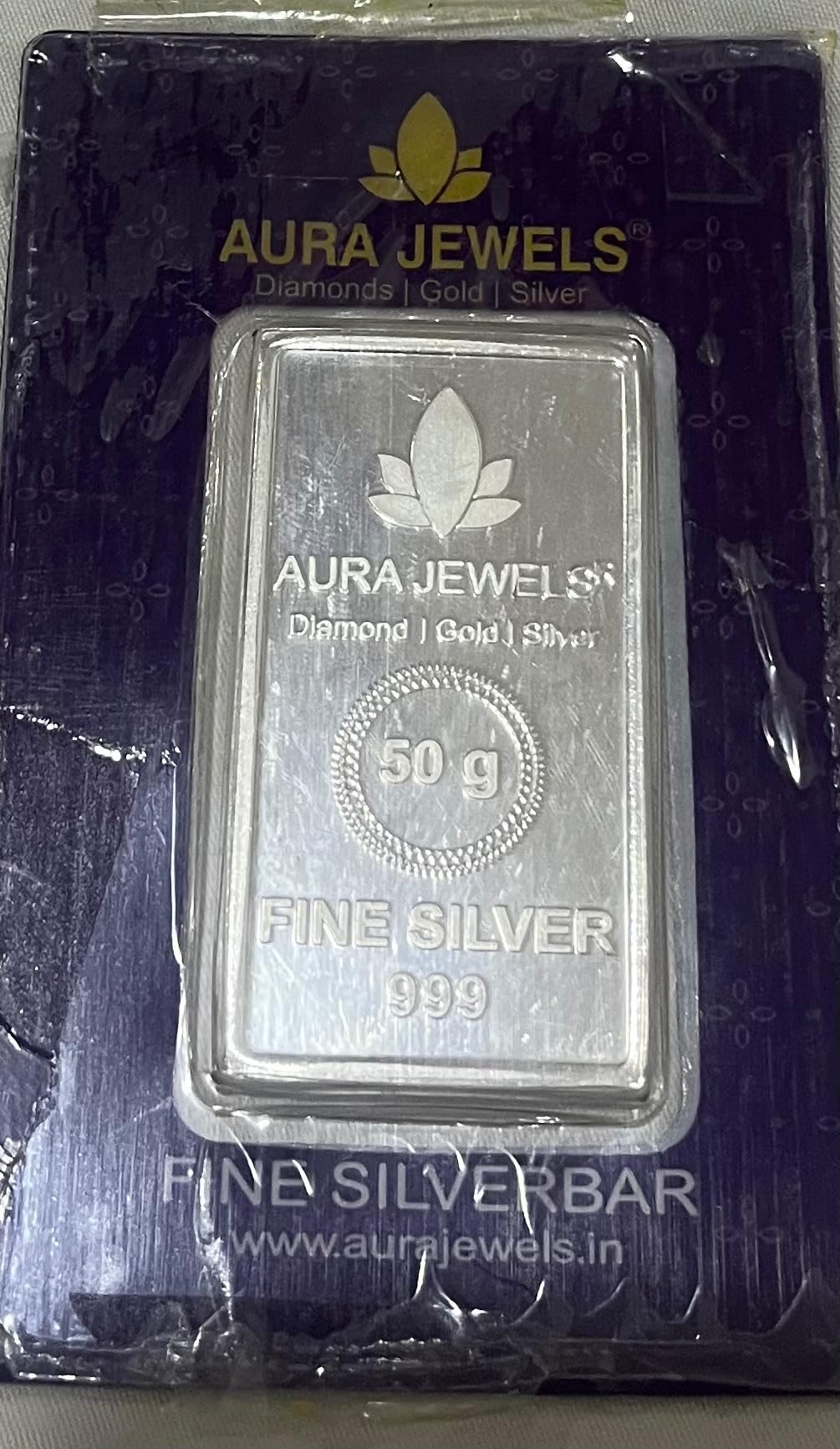 Buy AURA Jewels - 999 Purity Silver Bar 50 Gram, Pure Silver Bar at ...