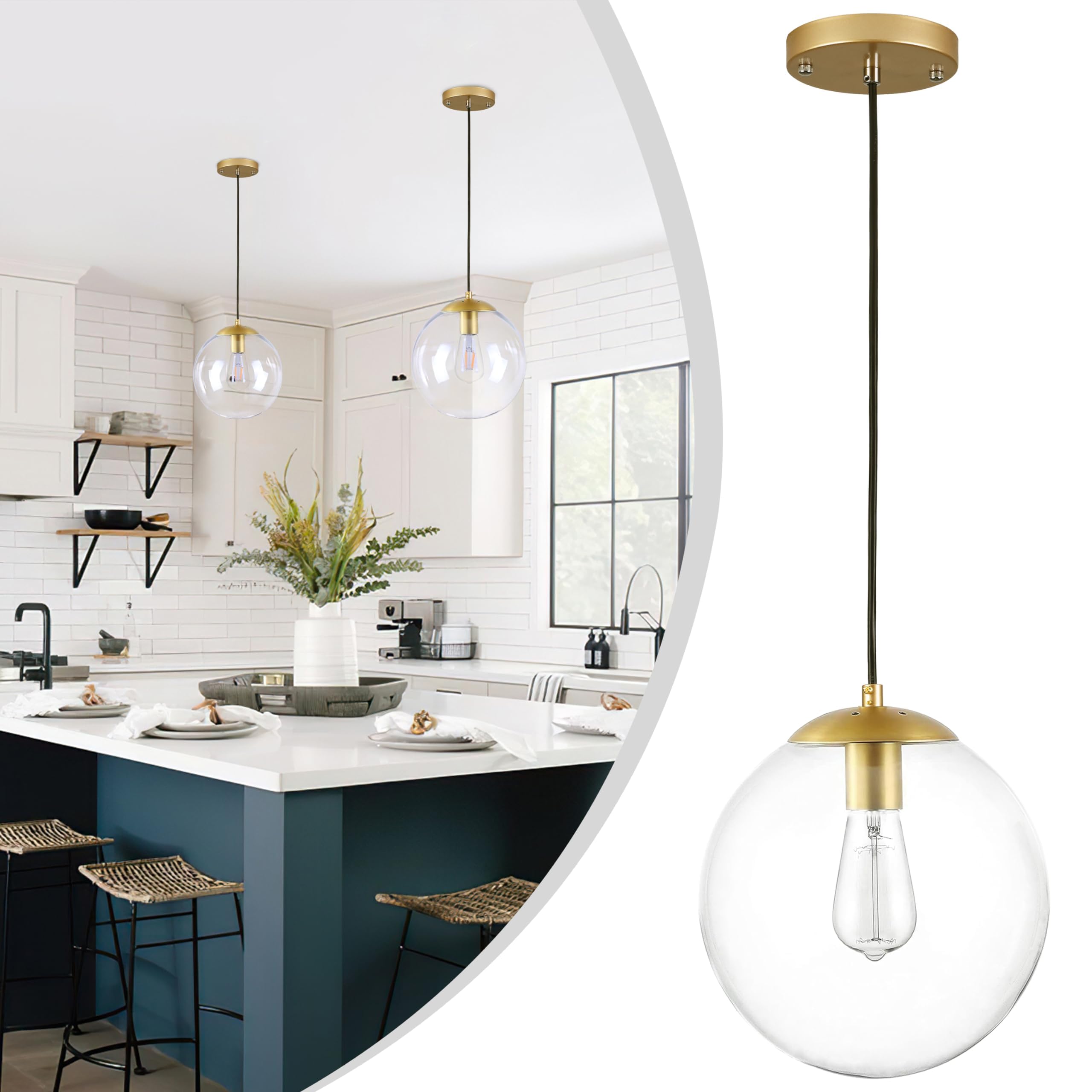 KoKo&Yukina 10" Globe Pendant Light Gold Mid Century Pendant Light ...