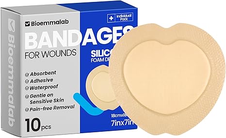 Amazon.com: Large Waterproof Bandages Wound Care 7"x 7" Silicone Foam ...