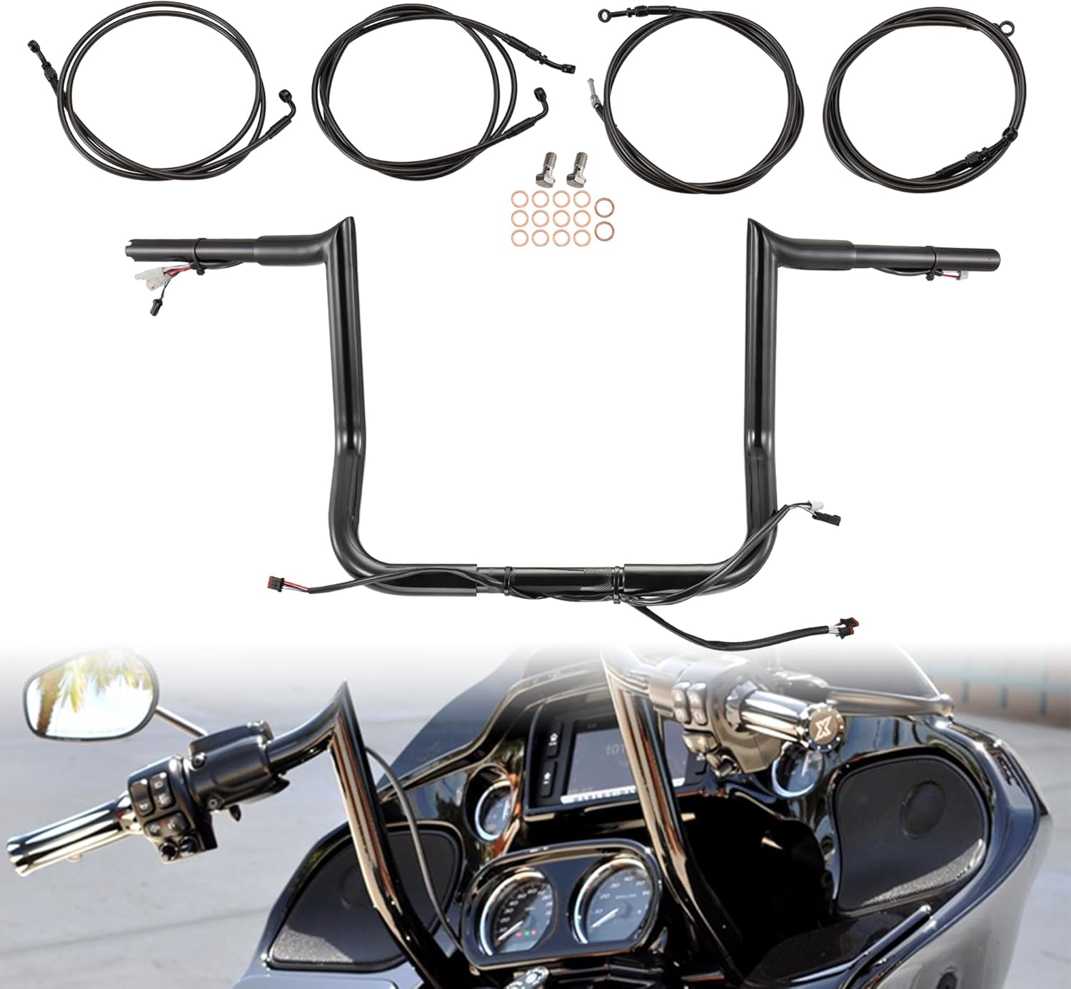 Amazon.com: TIGERSGATE 14" Rise Fully Prewired Street Glide Handlebars ...