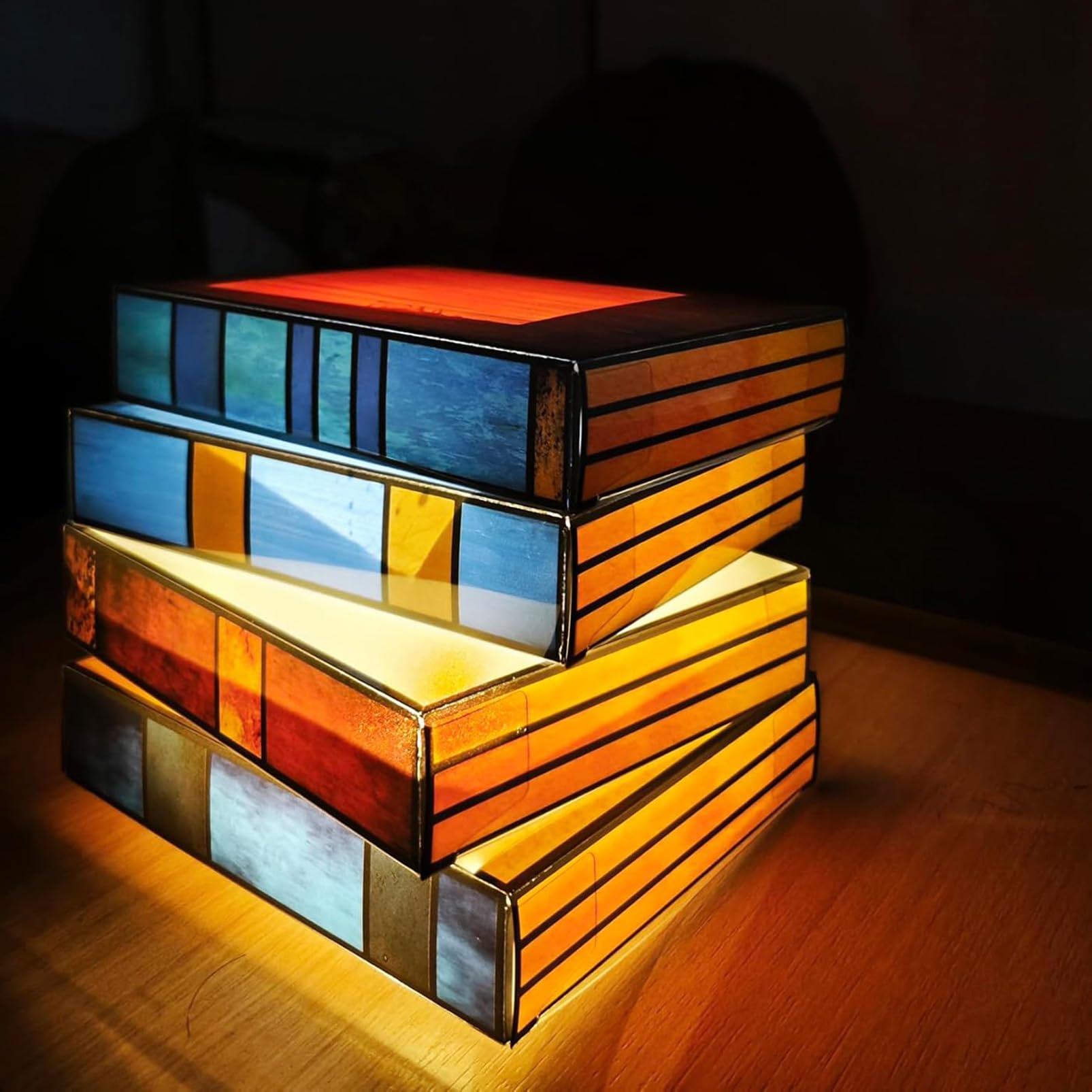 Rehenbsem Stained Stacked Books Lamp, Small Tiffany Style PVC Light ...