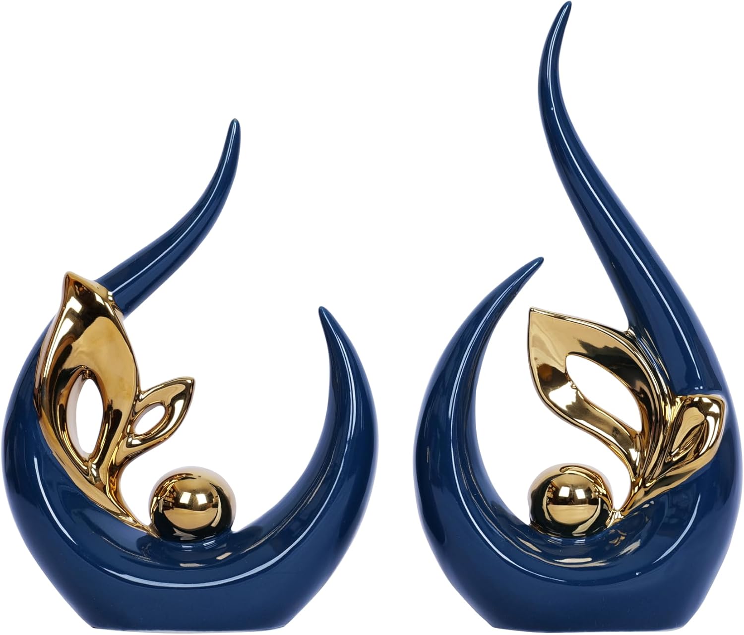 Amazon.com: 2 PCS Navy Blue Gold Home Decor Accent Ceramic Statue ...