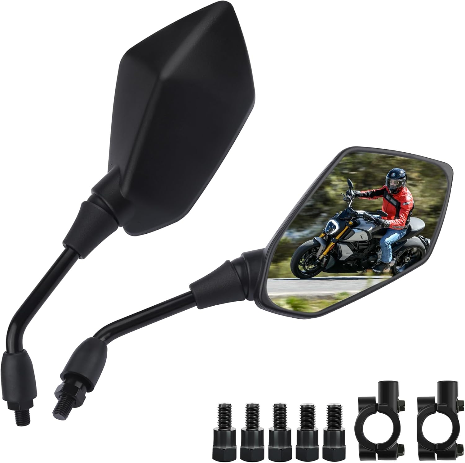 Amazon.com: 2PCS Motorcycle Mirrors for Handlebars with 8mm & 10mm Bolt ...