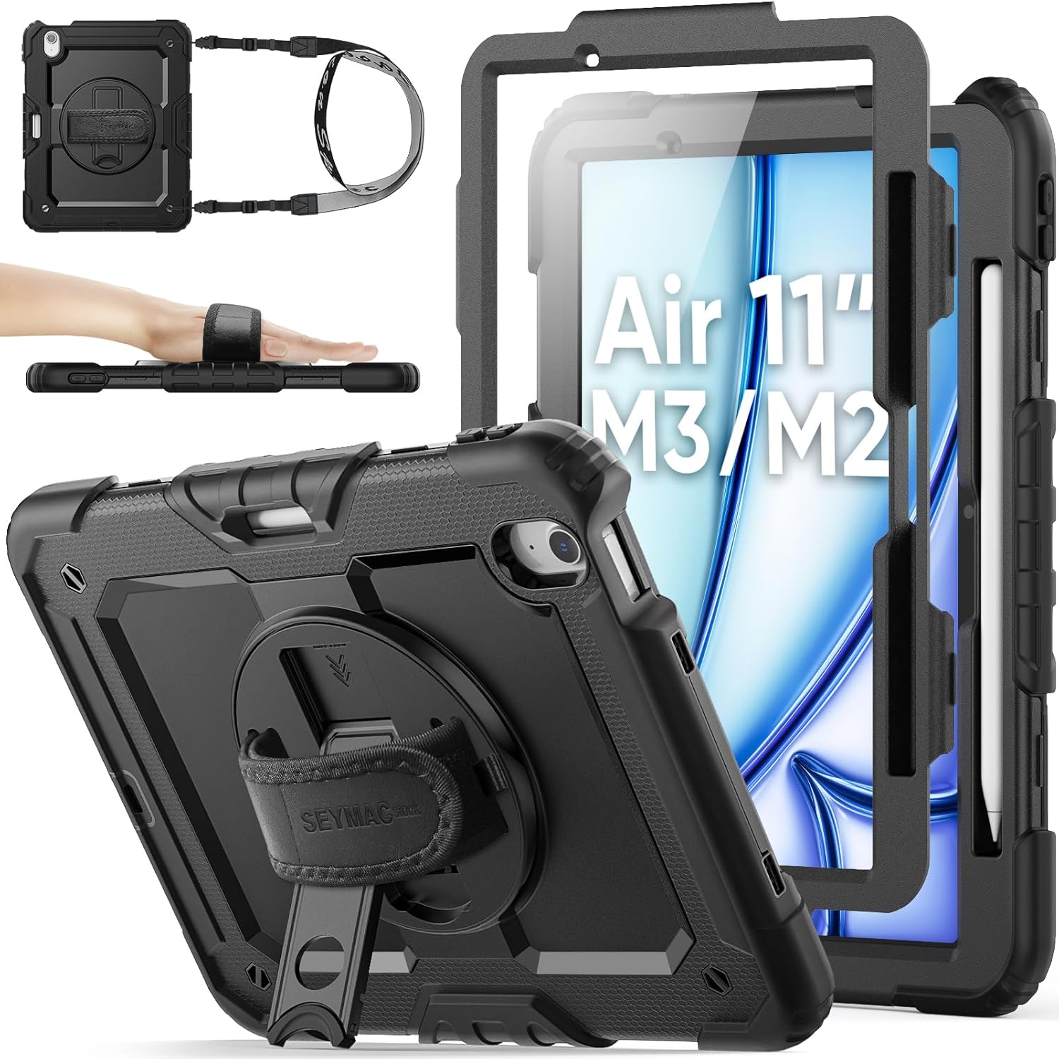 SEYMAC stock for iPad Air 11 inch Case (M3/M2, 2025/2024), Heavy Duty ...
