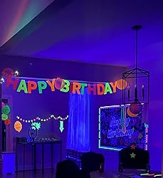 Amazon.com: Neon Happy Birthday Banner, Glow in the Dark Birthday ...