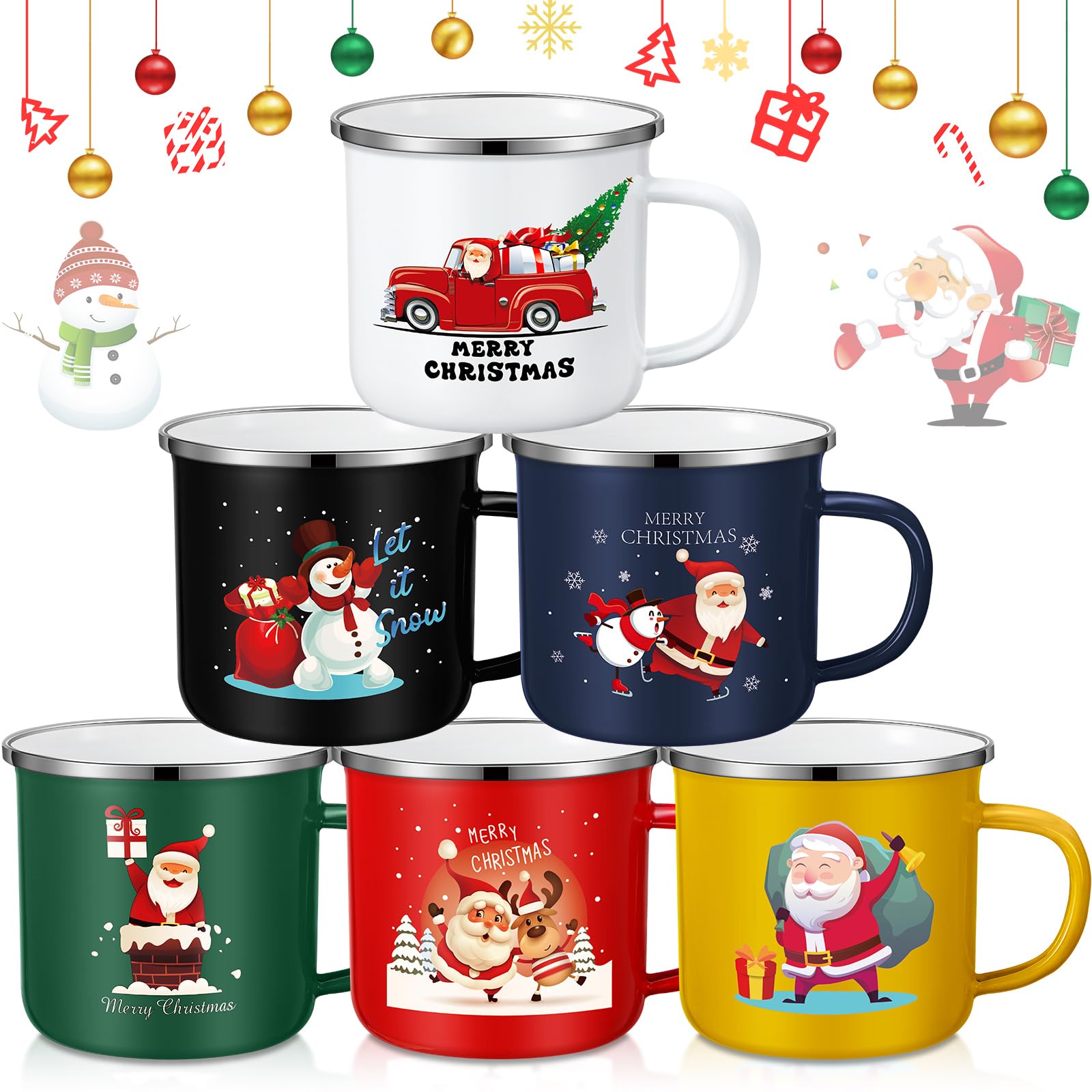 Amazon.com | Zhehao 6 Pcs 11 oz Christmas Coffee Mug Small Enamel ...
