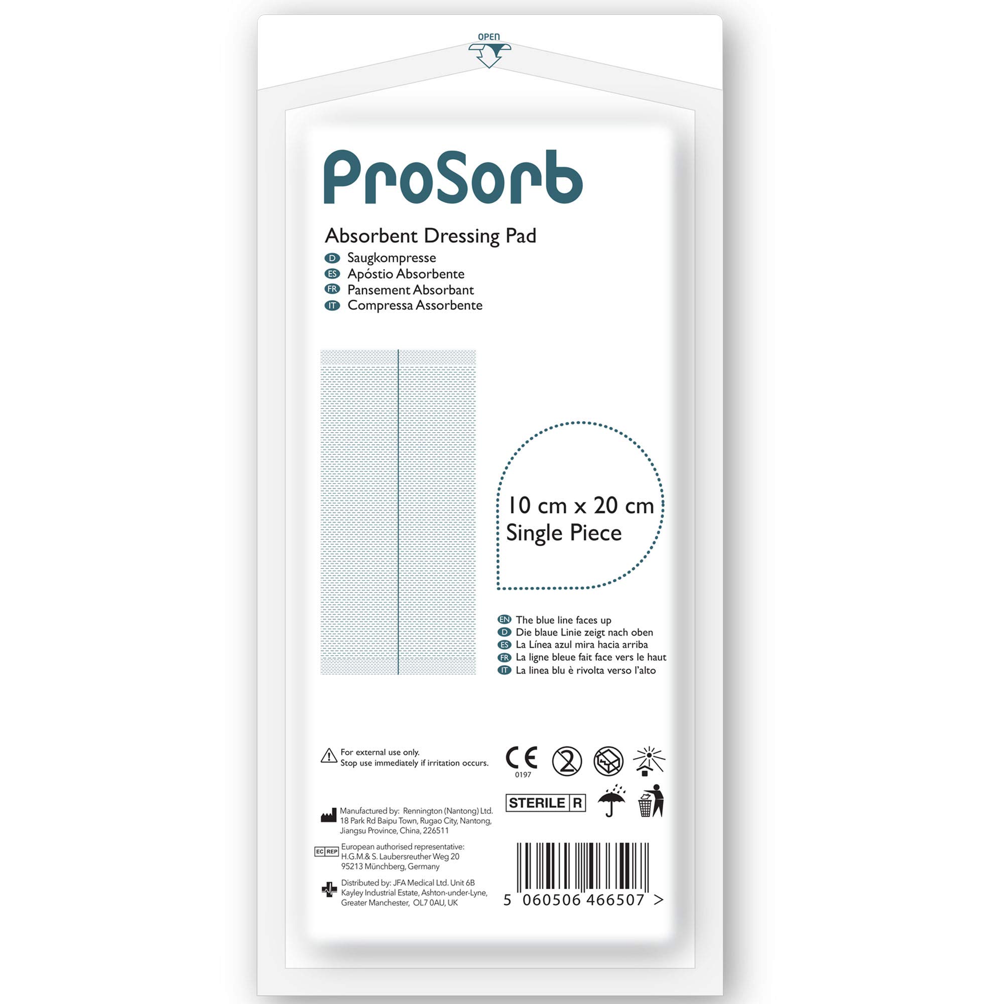 Prosorb Sterile Absorbent Low Adherent Wound Dressing Pads, 10cm x 20cm ...
