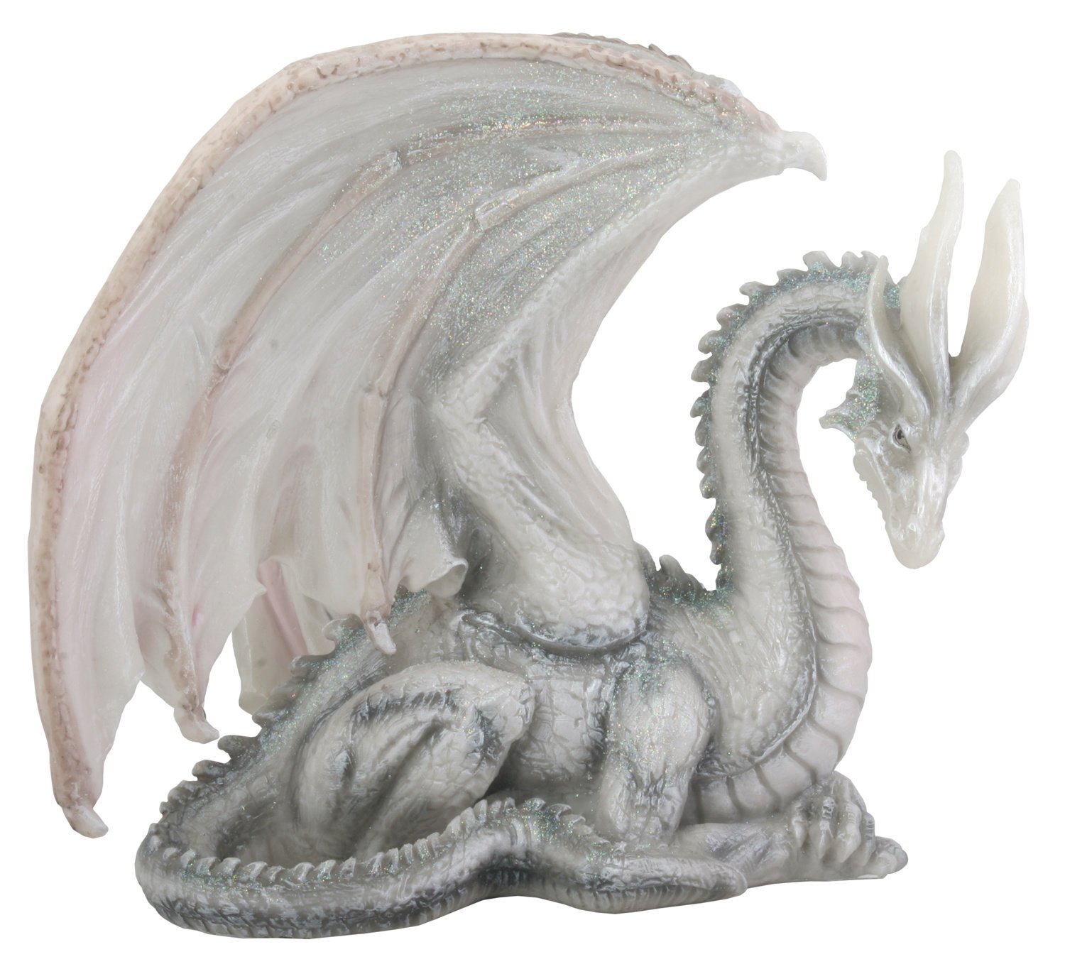 Wise Old White Dragon Collectible Serpent Drake Figurine Statue Model ...