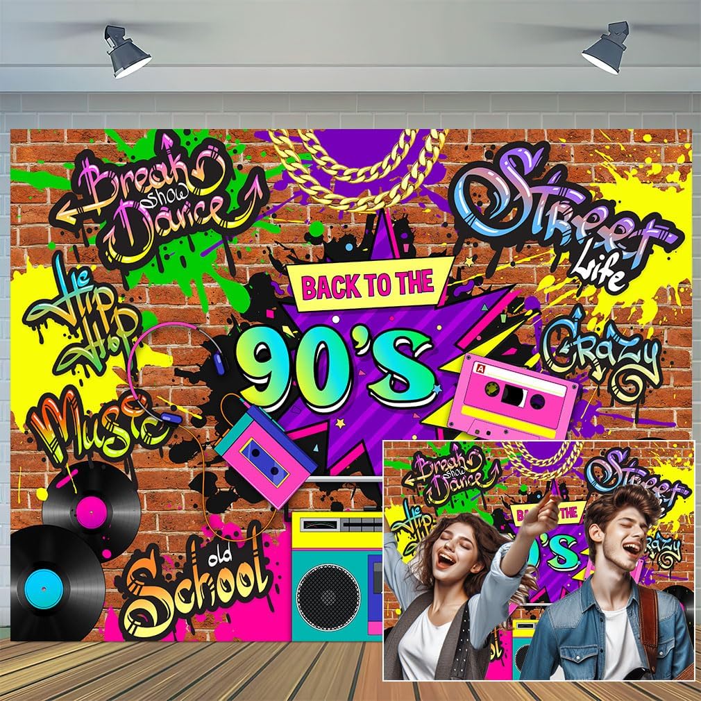 Amazon.com : 8x6ft 90s Backdrop Hip Hop Back to The 90S Graffiti Banner ...
