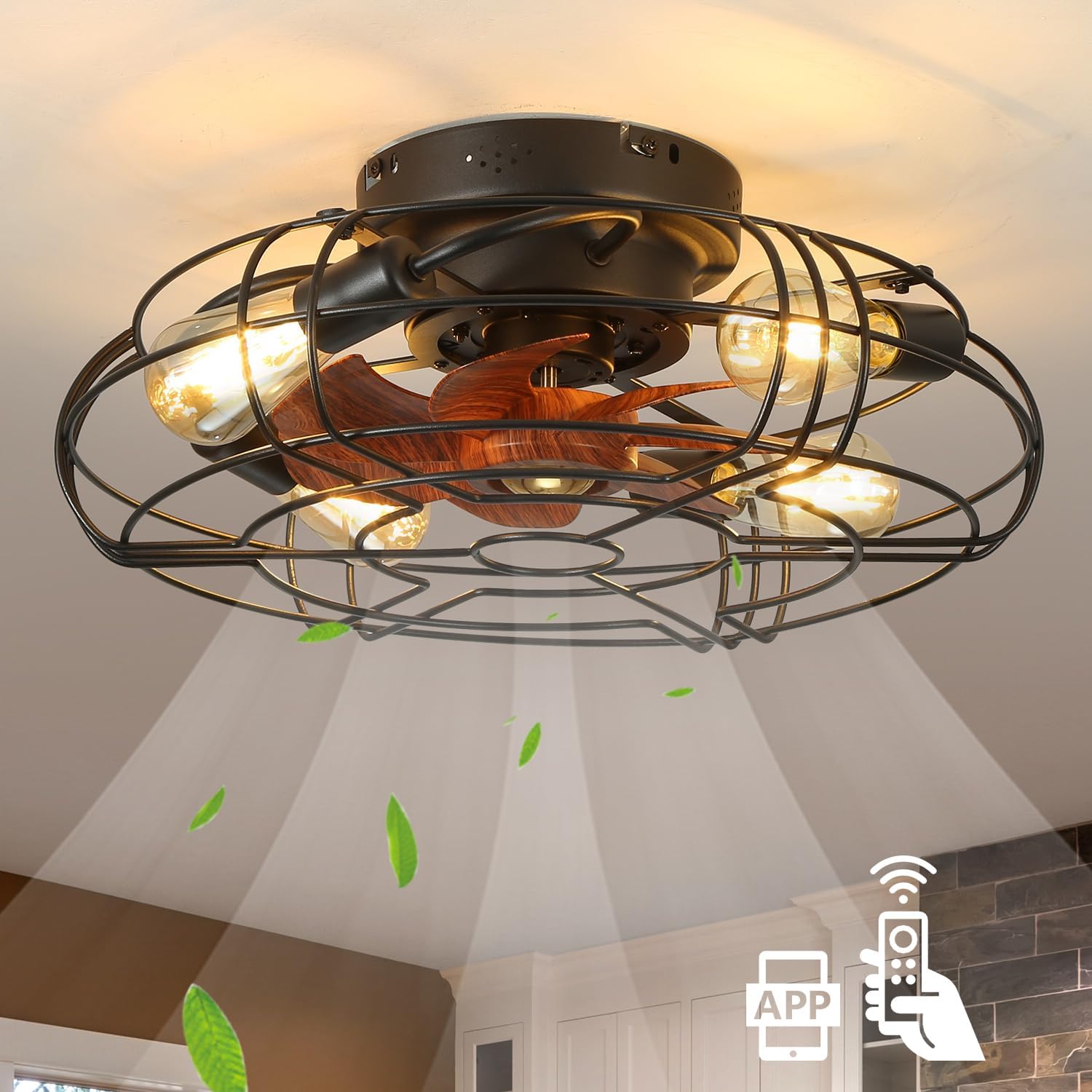 Amazon.com: HUEOCZW 21'' Caged Ceiling Fan with Lights Remote Control ...