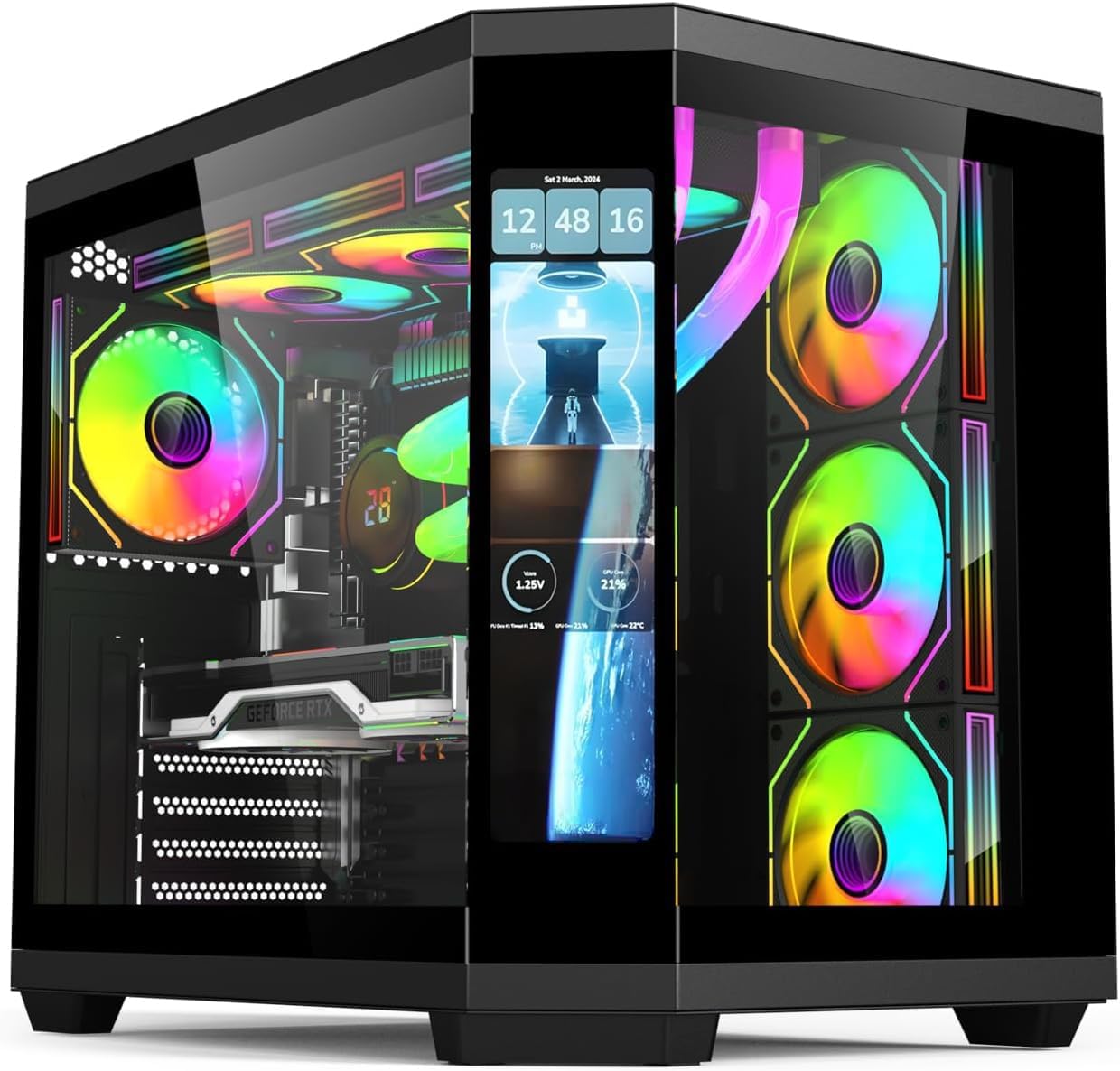 IONZ APEX Vision - PC Gaming Case, ATX Mid Tower, Dual Chamber with 4 ...