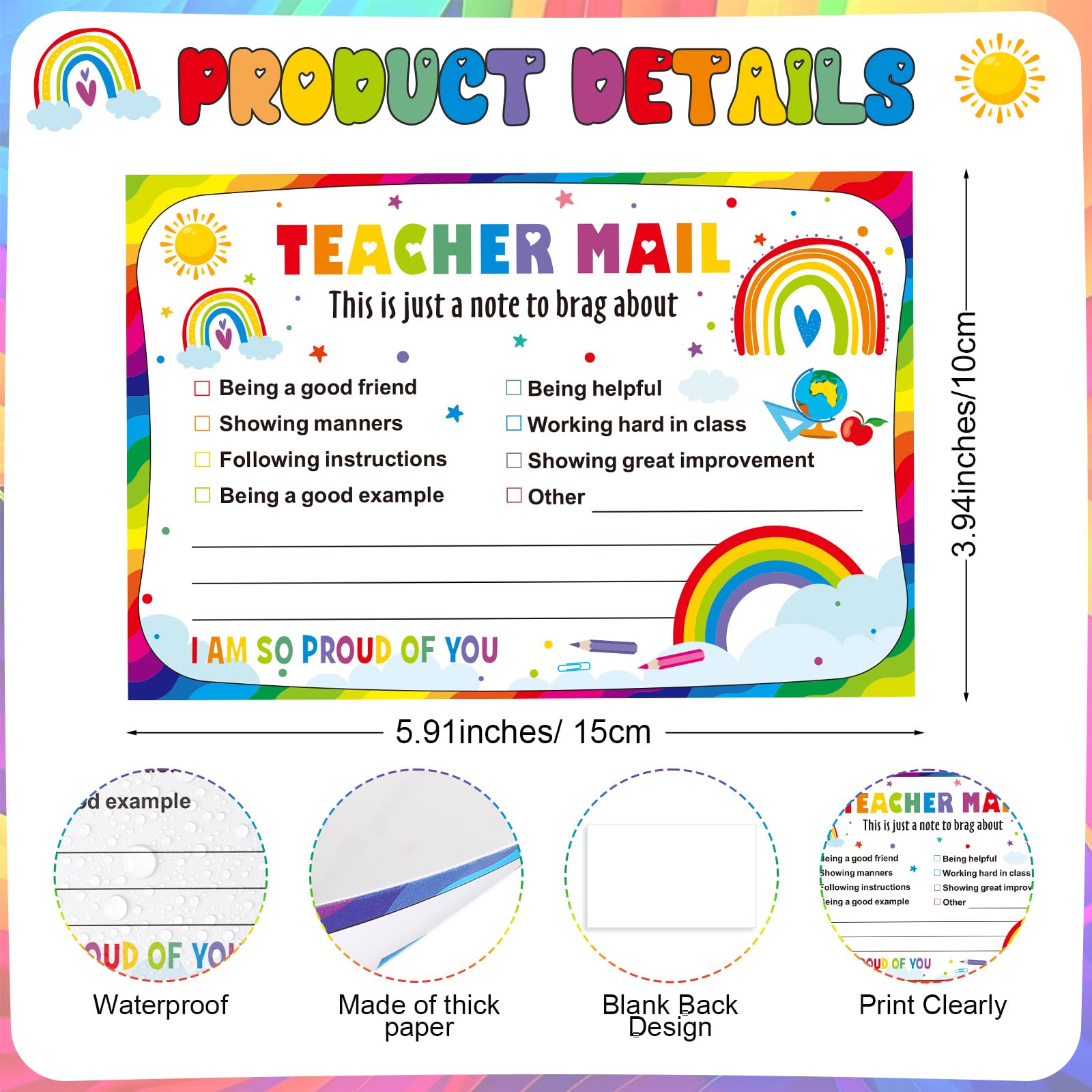 Snapklik.com : 200 Pcs Teacher Mail Cards Rainbow Boho Classroom ...