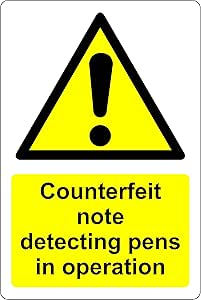Counterfeit note detector pens in operation Safety sign - Self adhesive ...
