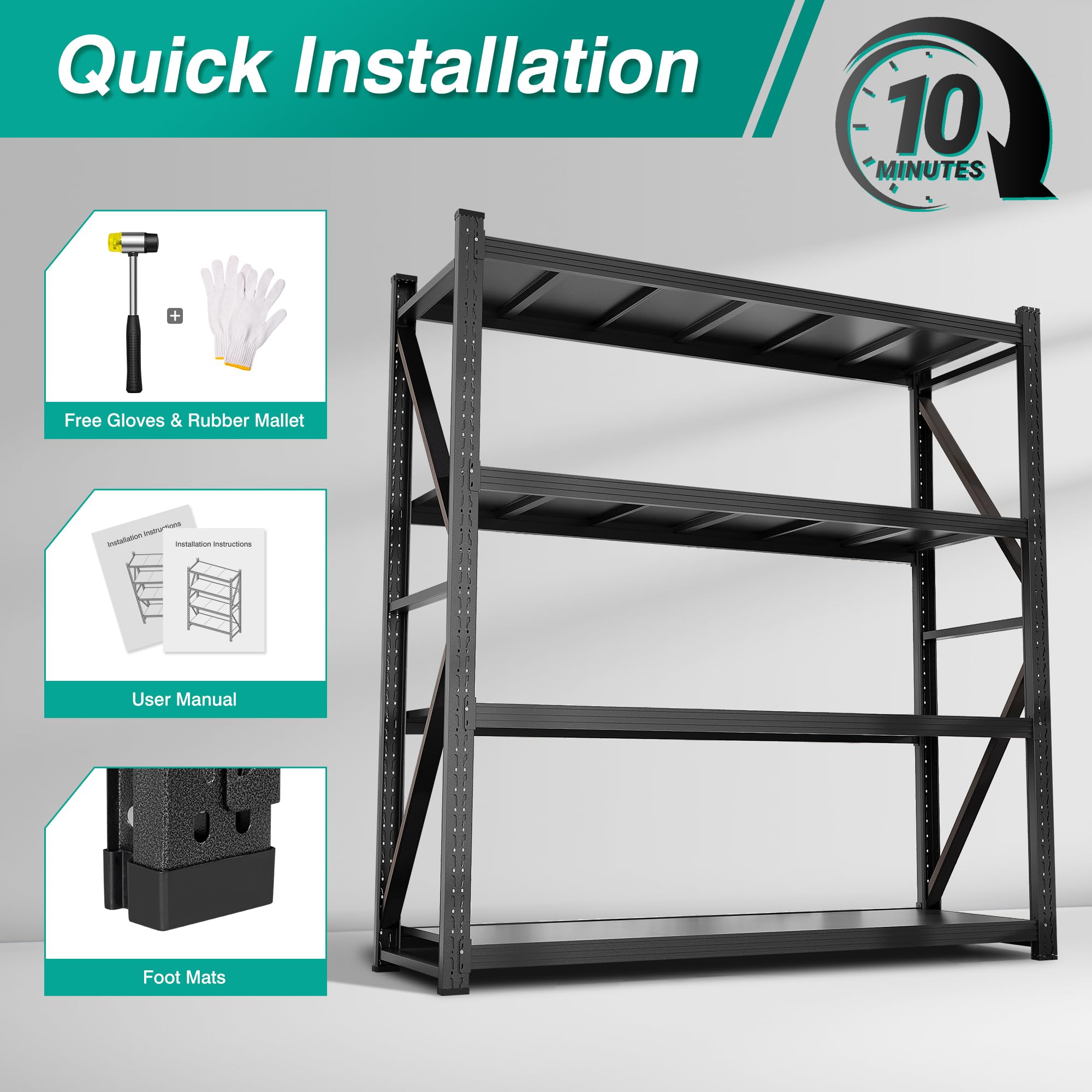 4 Tier Metal Storage Shelves, 3000LBS Garage Shelving Heavy Duty, 48W Industrial Utility Shelf ...