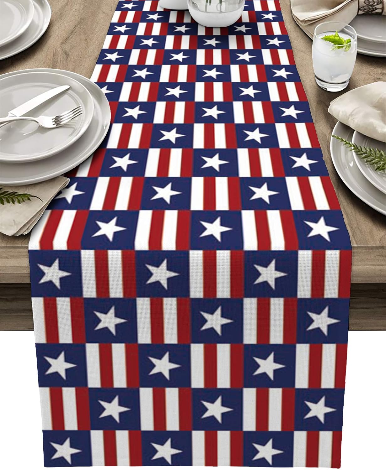 4th of July Linen Burlap Table Runner 13 x 70 Inch, Dinning Table ...