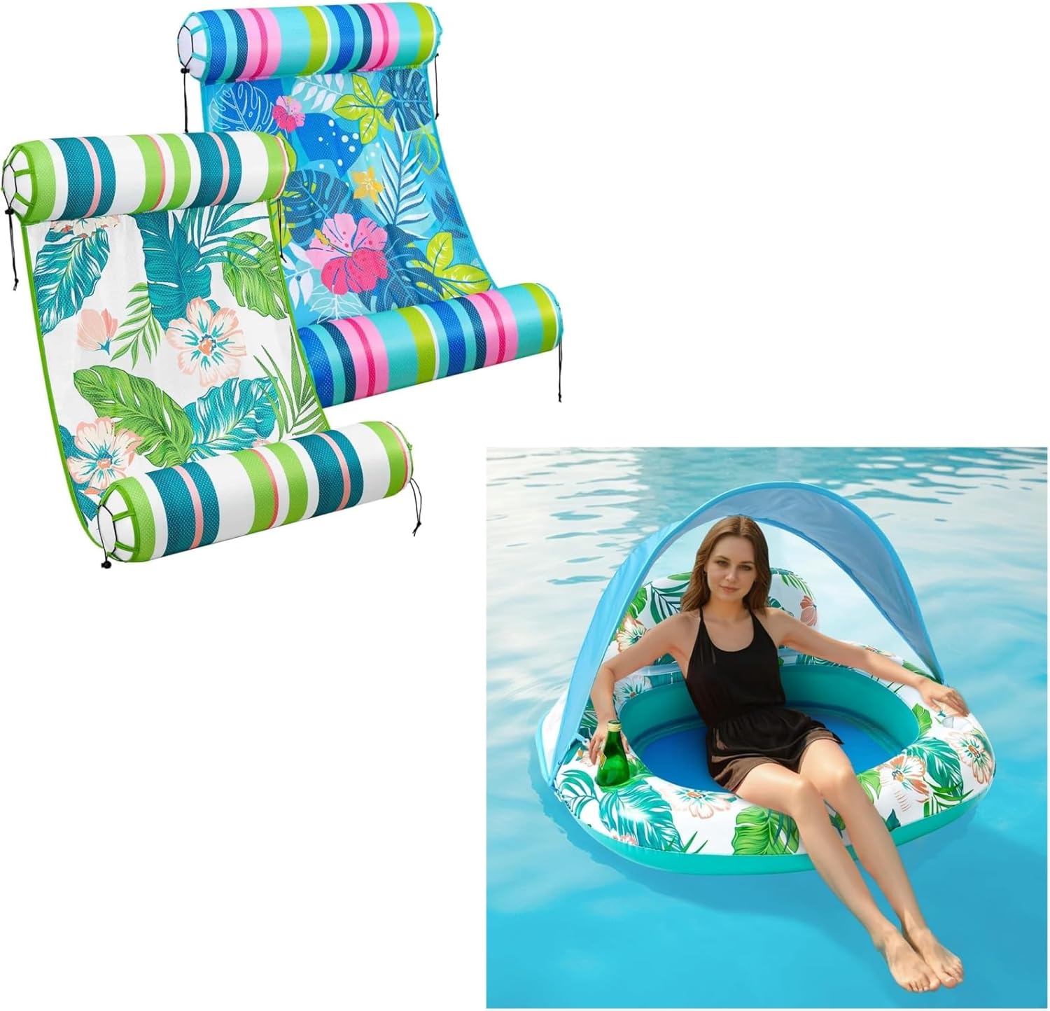 Amazon.com: 3 Pack Swimming Pool Hammock - Inflatable Pool Floats for ...