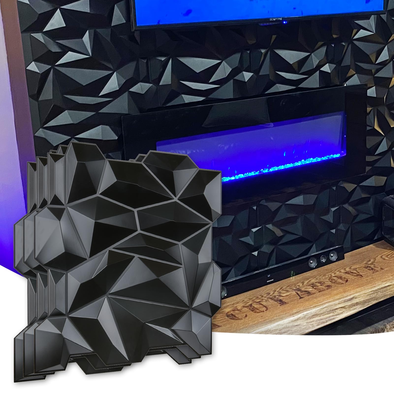 Amazon.com: Art3d PVC 3D Diamond Wall Panel Jagged Matching-Matt Black ...