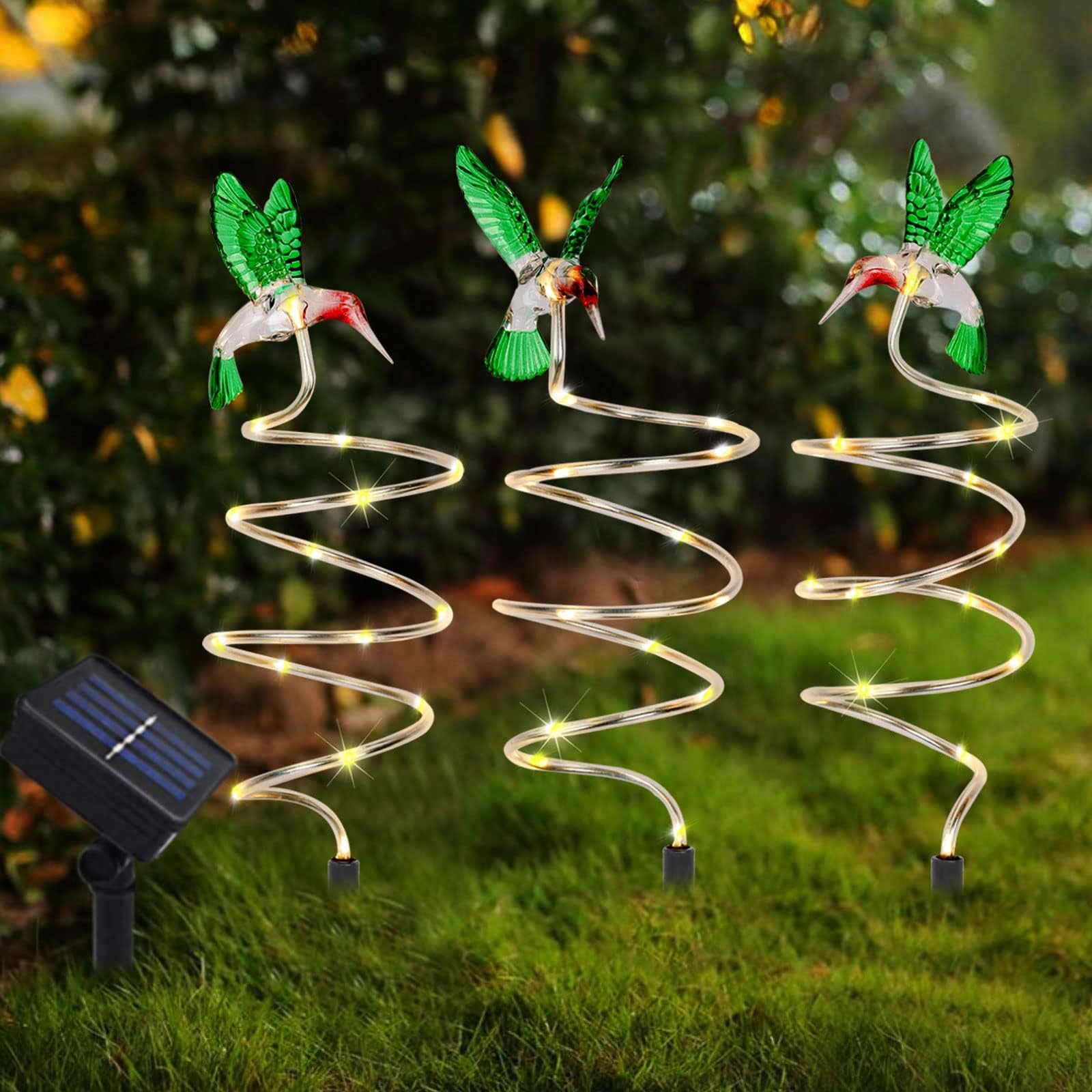 Solar Hummingbird Garden Stake Lights Set of 3, Solar Powered 45 LED ...