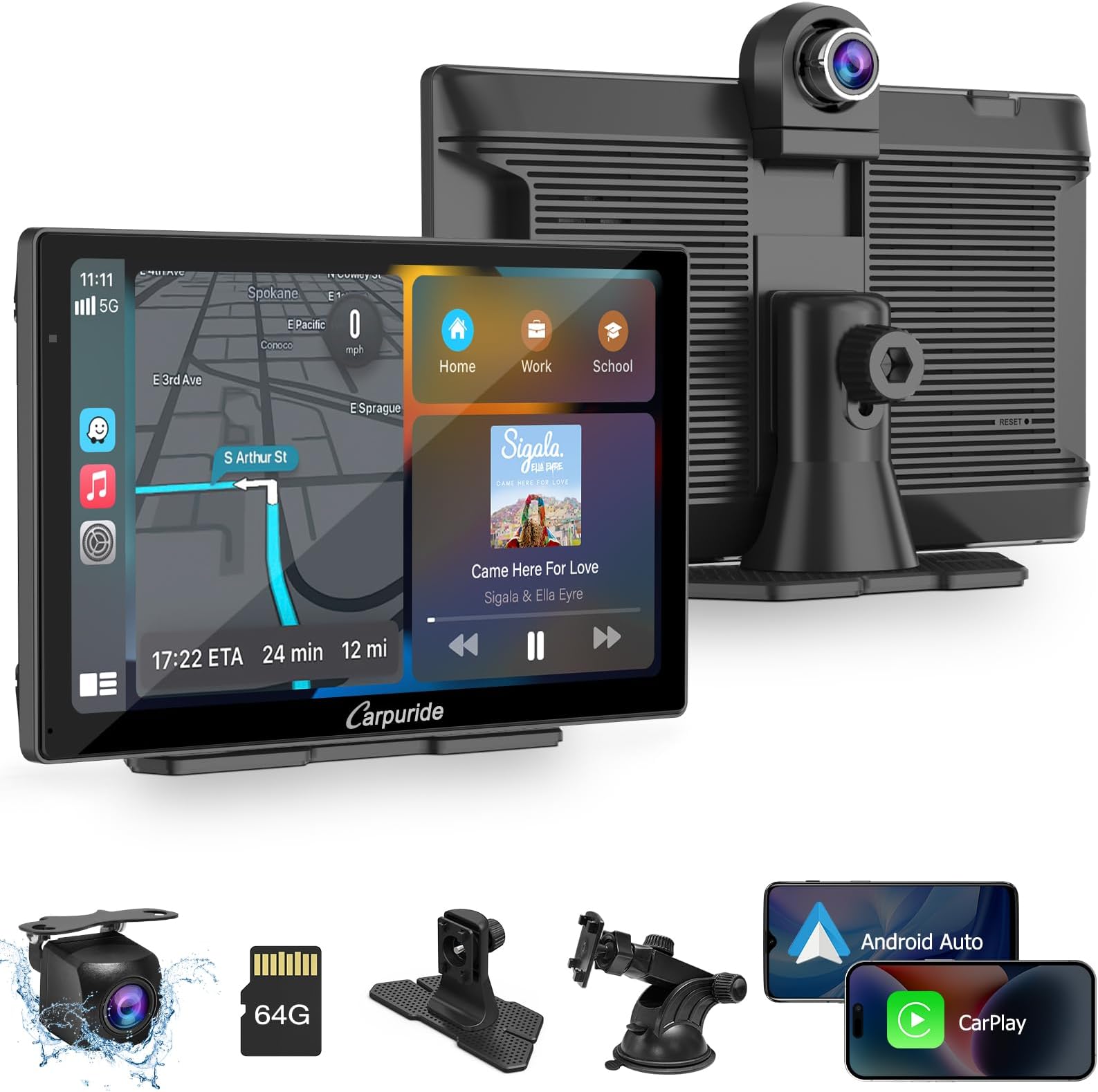 CARABC 9" Wireless Apple CarPlay & Android Auto Screen, 4K Dash Cam ...