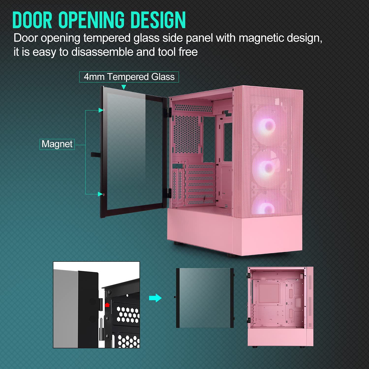 Vetroo A03 Mid-Tower ATX Gaming PC Case, Pre-Installed 3pcs ARGB/PWM ...