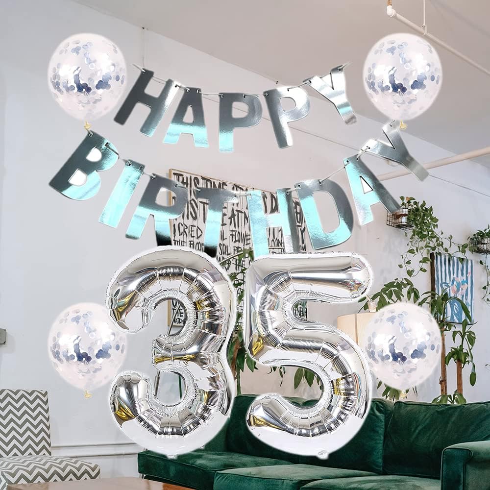 2 Balloons number 35 Silver+35th Birthday decoration Balloon+Silver ...