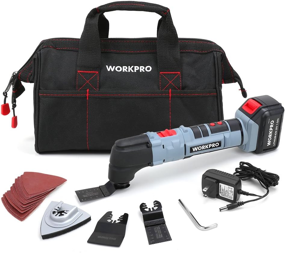 Brandclub - WORKPRO 20V Oscillating Multi-Tool Lithium-Ion Cordless with LED Variable Speed ...