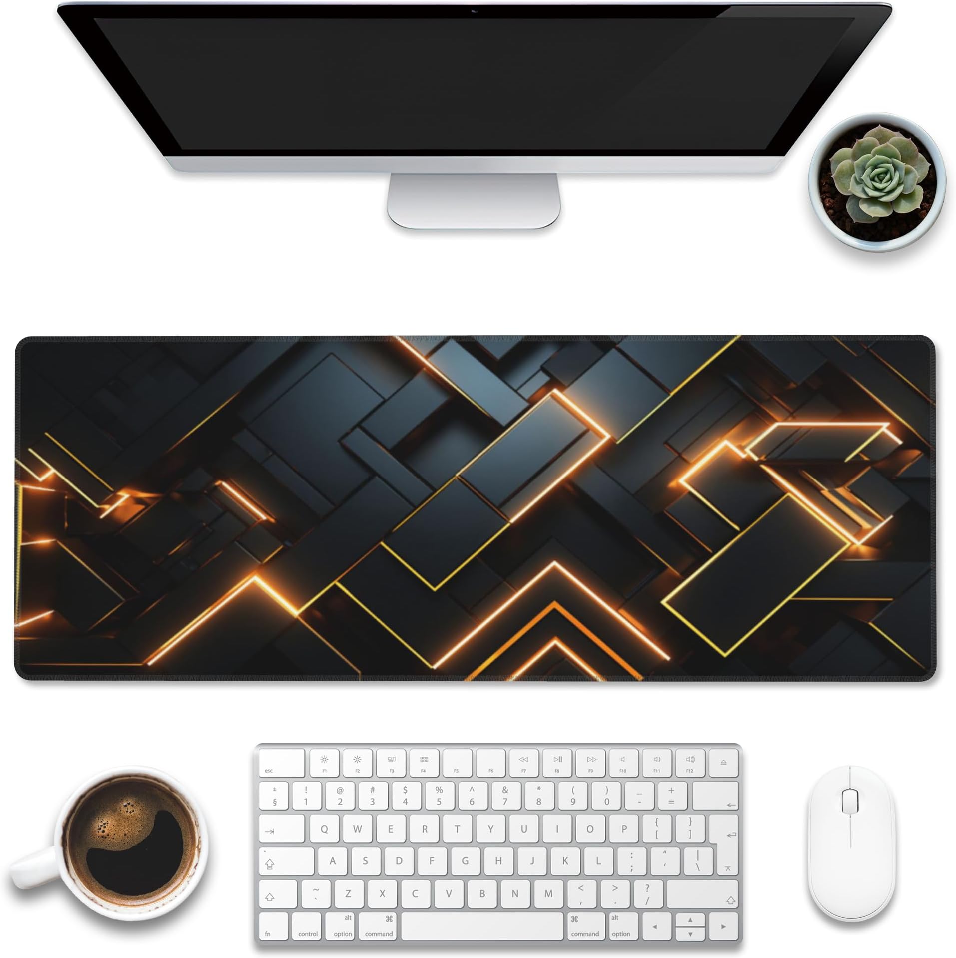 Amazon.com : Eflxamz Large Gaming Mouse Pad for Desk,Golden Lines ...