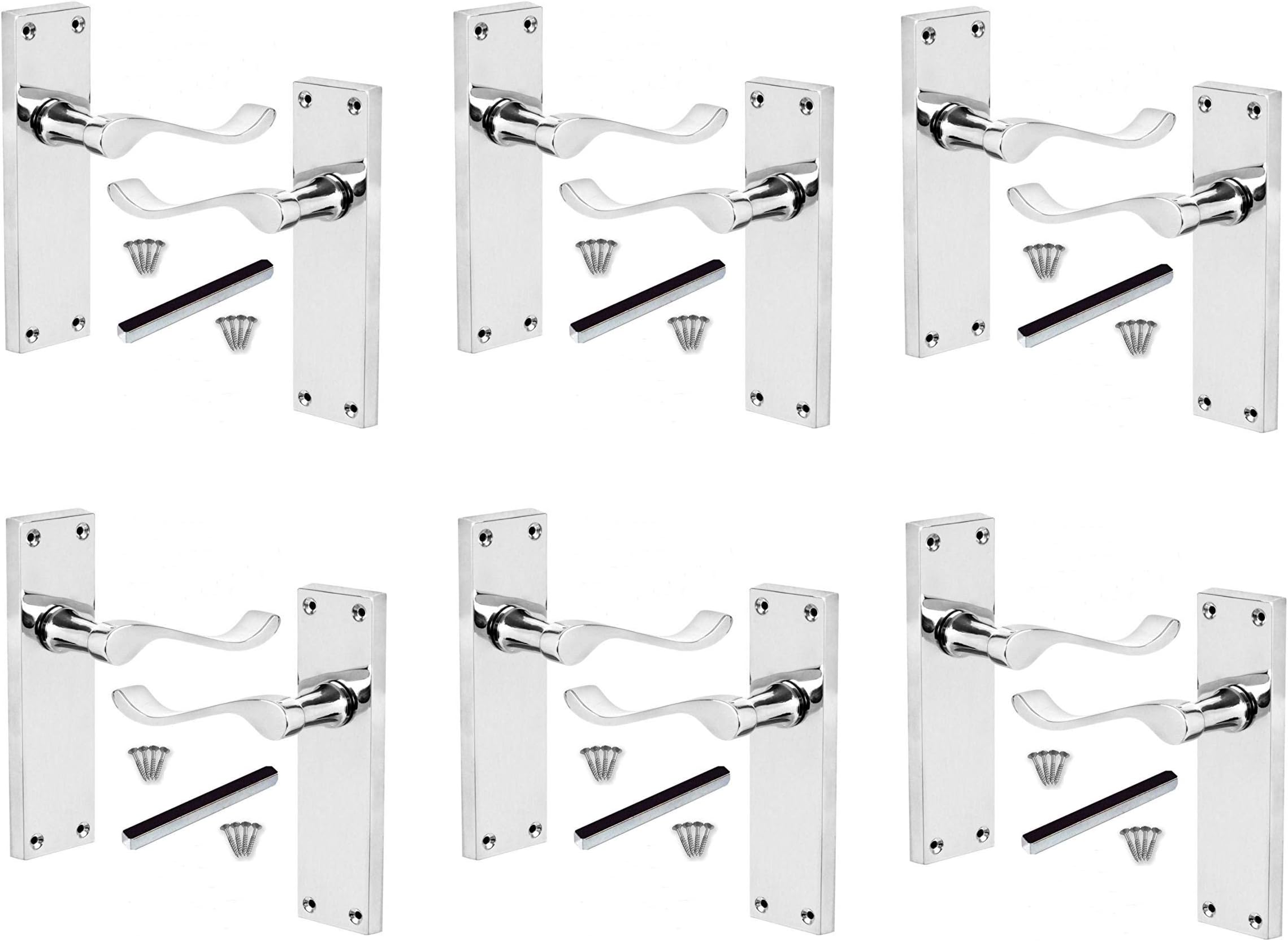 6 x Pairs of Victorian Scroll Polished Chrome Lever Latch Door Handles ...