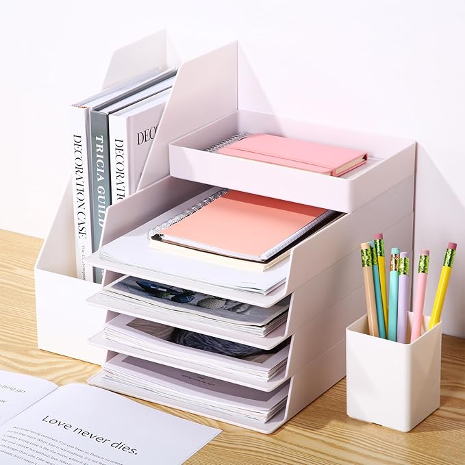 Amazon.com: Kolldenn 7 Pcs Desk Paper Organizer Set A4 Paper Tray ...