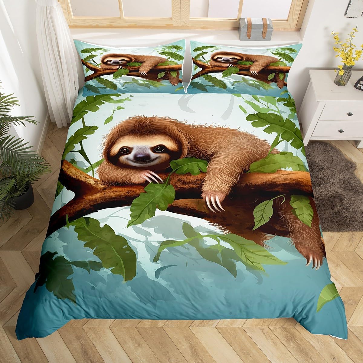 Amazon.com: Erosebridal Sloth Comforter Cover King Size, Wild Sloth ...