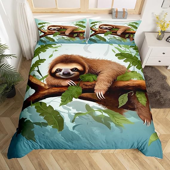 Amazon.com: Erosebridal Sloth Comforter Cover King Size, Wild Sloth ...