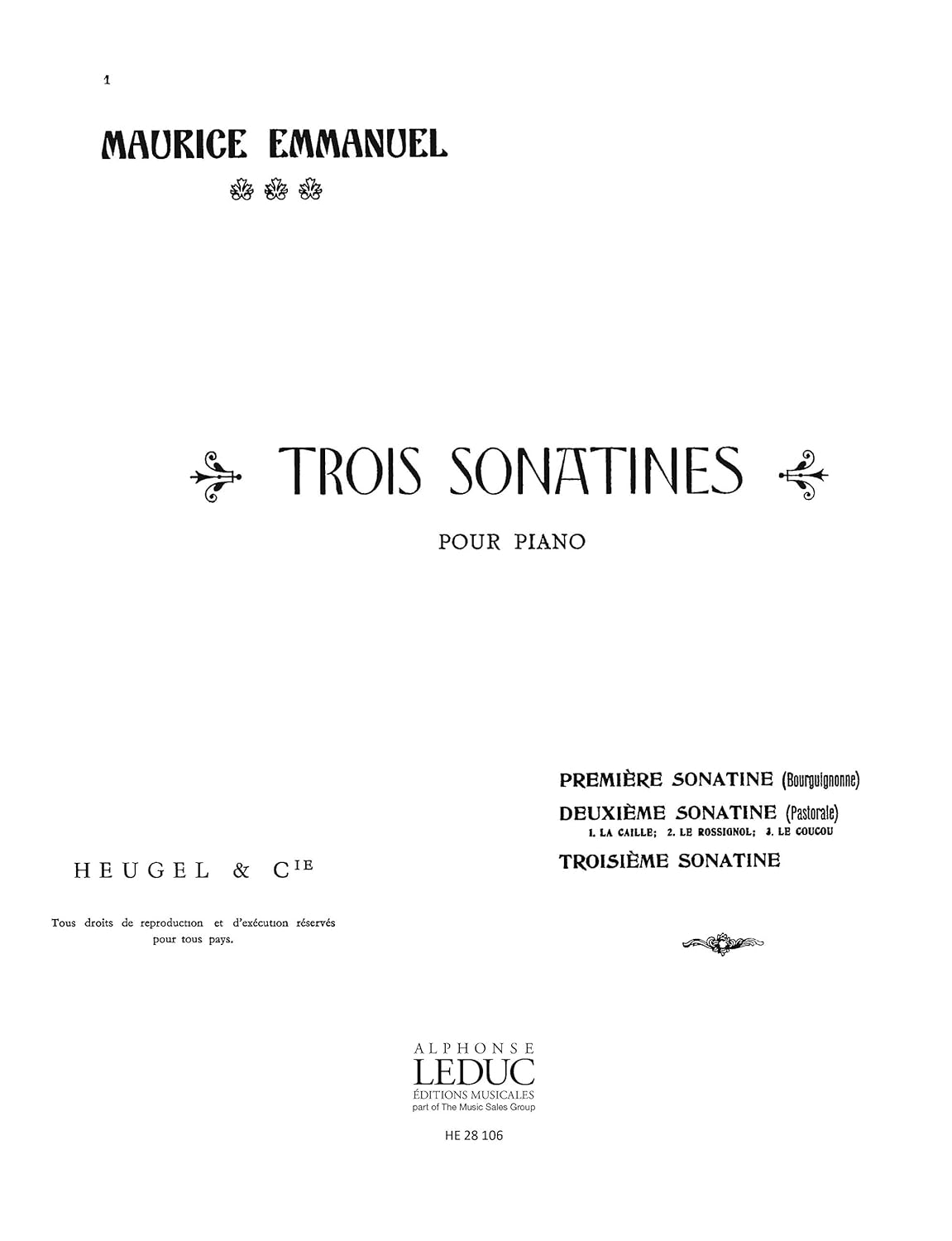 Amazon.com: Maurice Emmanuel: Sonatine No.1 'Bourguignone' (Piano Solo ...