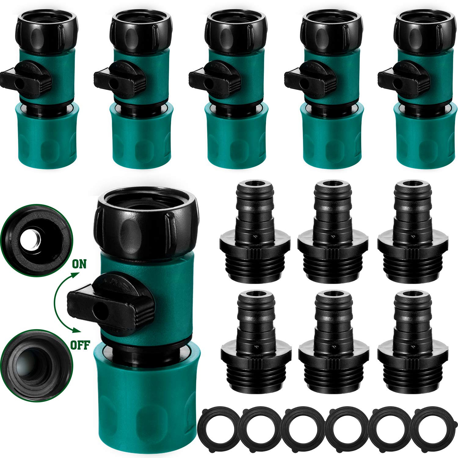 6 Sets Plastic Garden Hose Quick Connector With Shutoff Valve ...