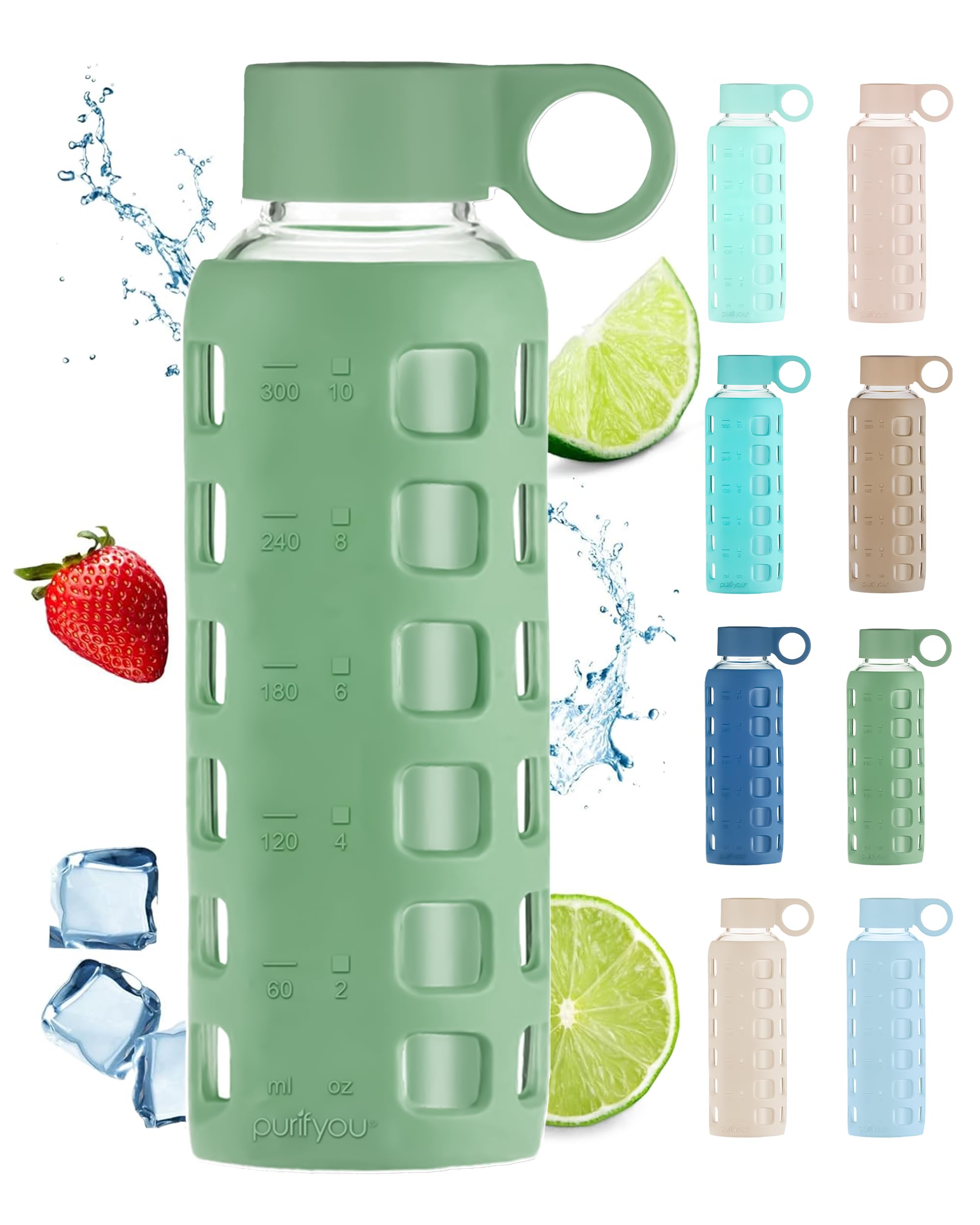 purifyou Premium 40/32 / 22/12 oz Glass Water Bottles with Volume ...