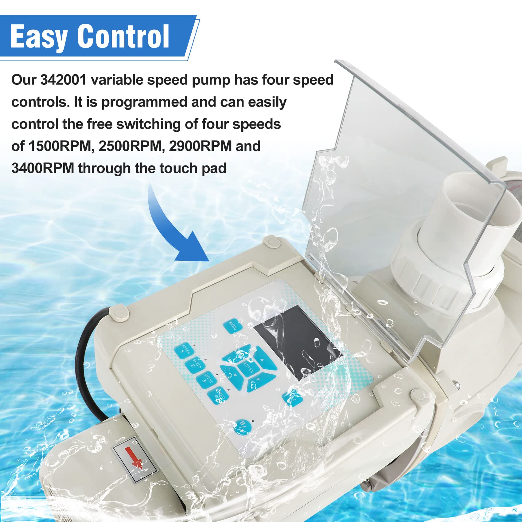 Variable Speed Pool Pump 1.5HP Compatible with pentair 342001 Pool Pump ...