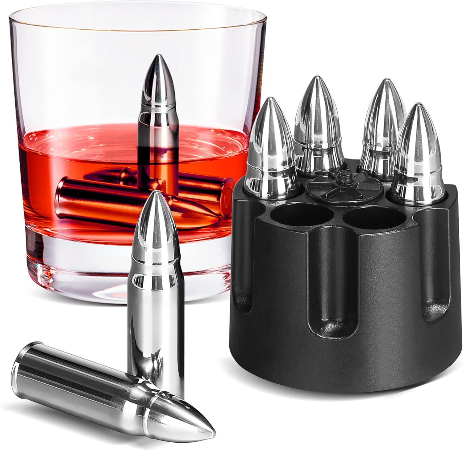 Amazon.com: Whiskey Stones Bullets with Base - Reusable Stainless Steel ...