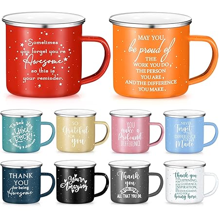 Amazon.com: Norme 10 Pcs Thank You Gifts Employee Appreciation Gifts Bulk 12 oz Enamel Coffee ...