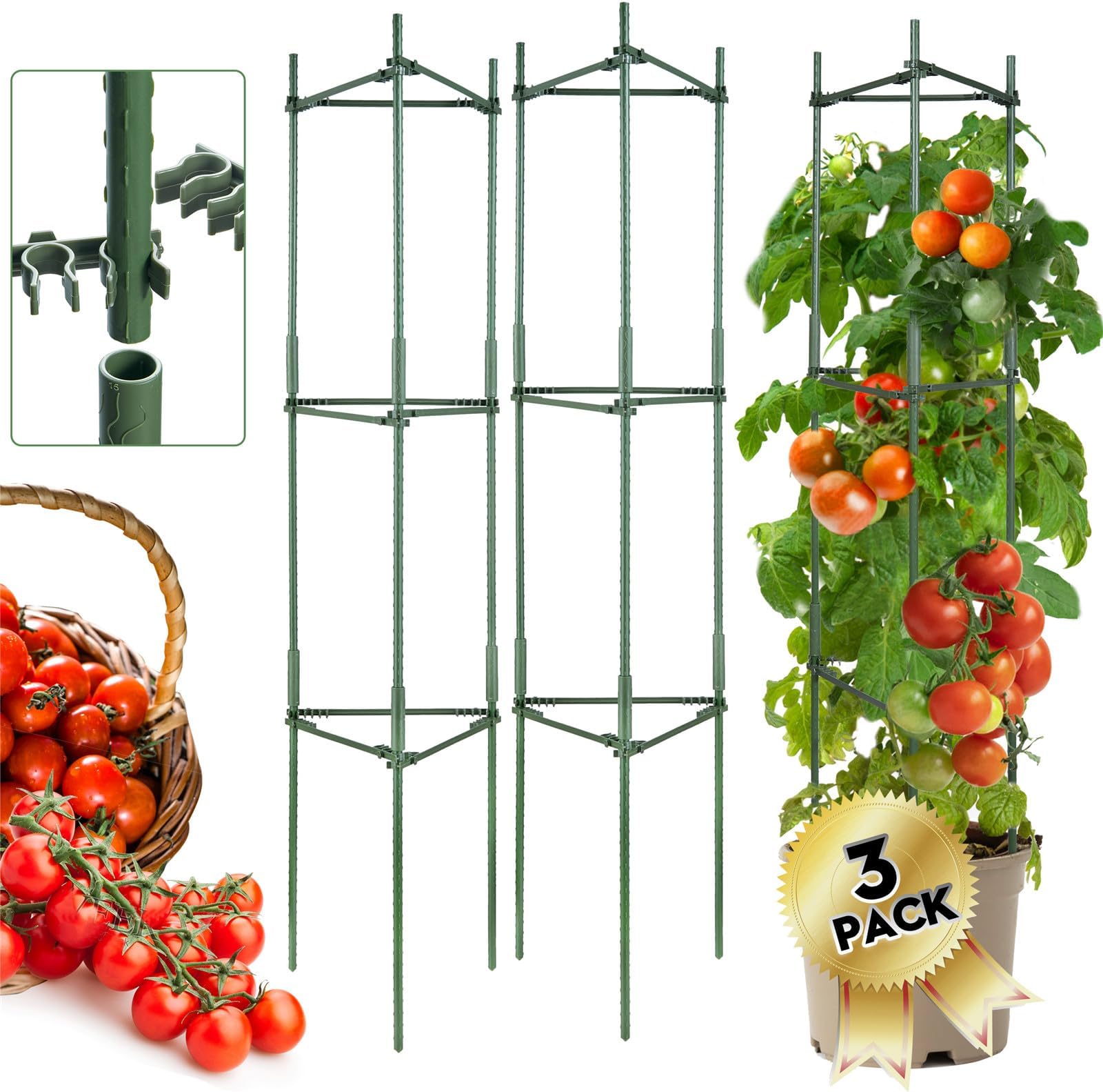 Amazon.com : Tomato Cage Stakes, Metal 45" Heavy Duty Cucumber Trellis ...