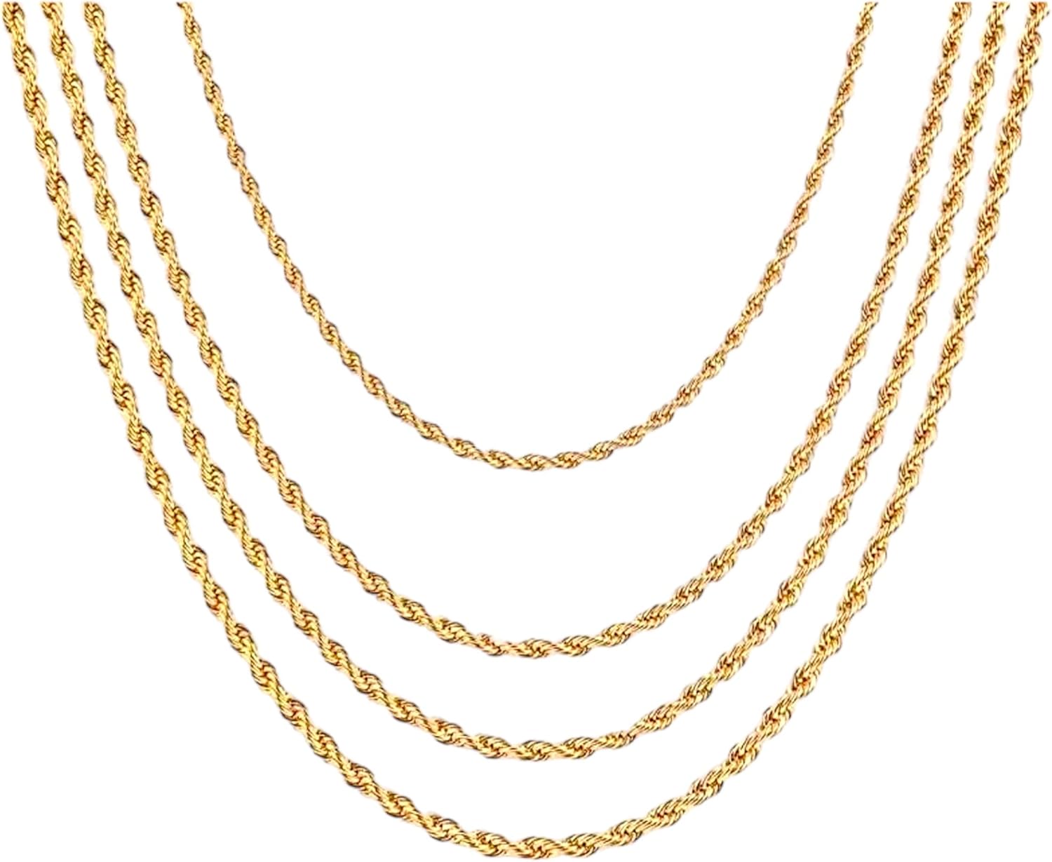 EONLINE Lot de 4 chaînes torsadées plaquées or en acier inoxydable ...