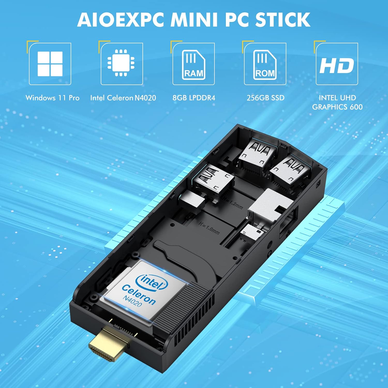 AIOEXPC Mini PC Stick Intel Celeron N4020 2.8GHz Windows 11 Pro 8GB ...